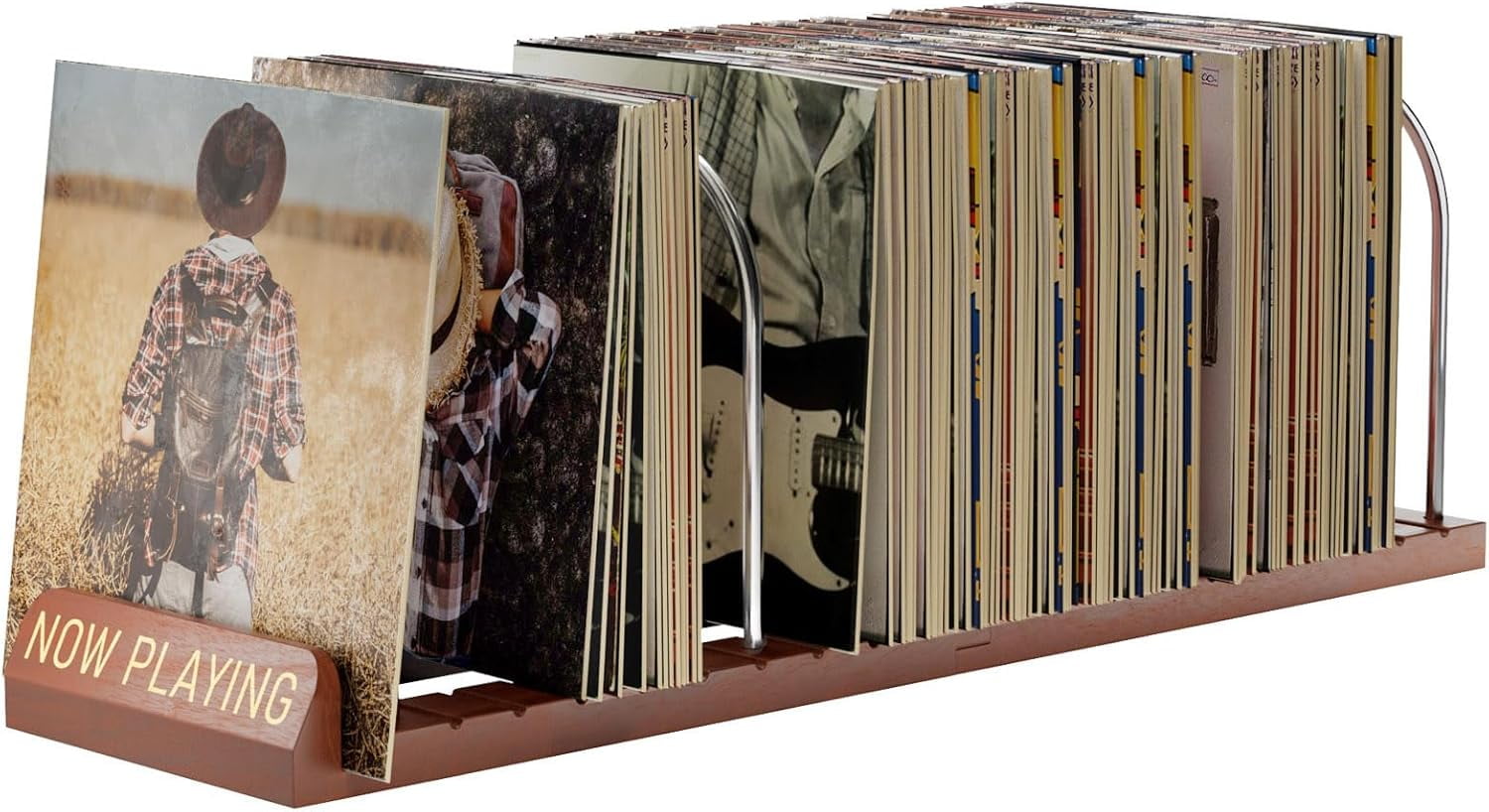 Now Playing Vinyl Record Stand, 150 LP Vinyl Record Storage with Non ...