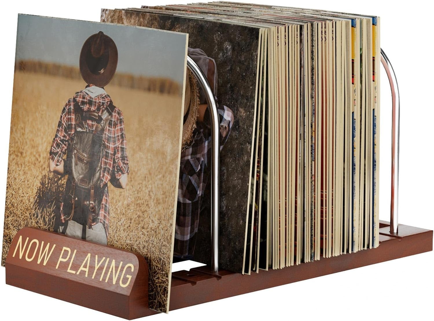 Now Playing Vinyl Record Stand, 50 LP Vinyl Record Storage with Non ...