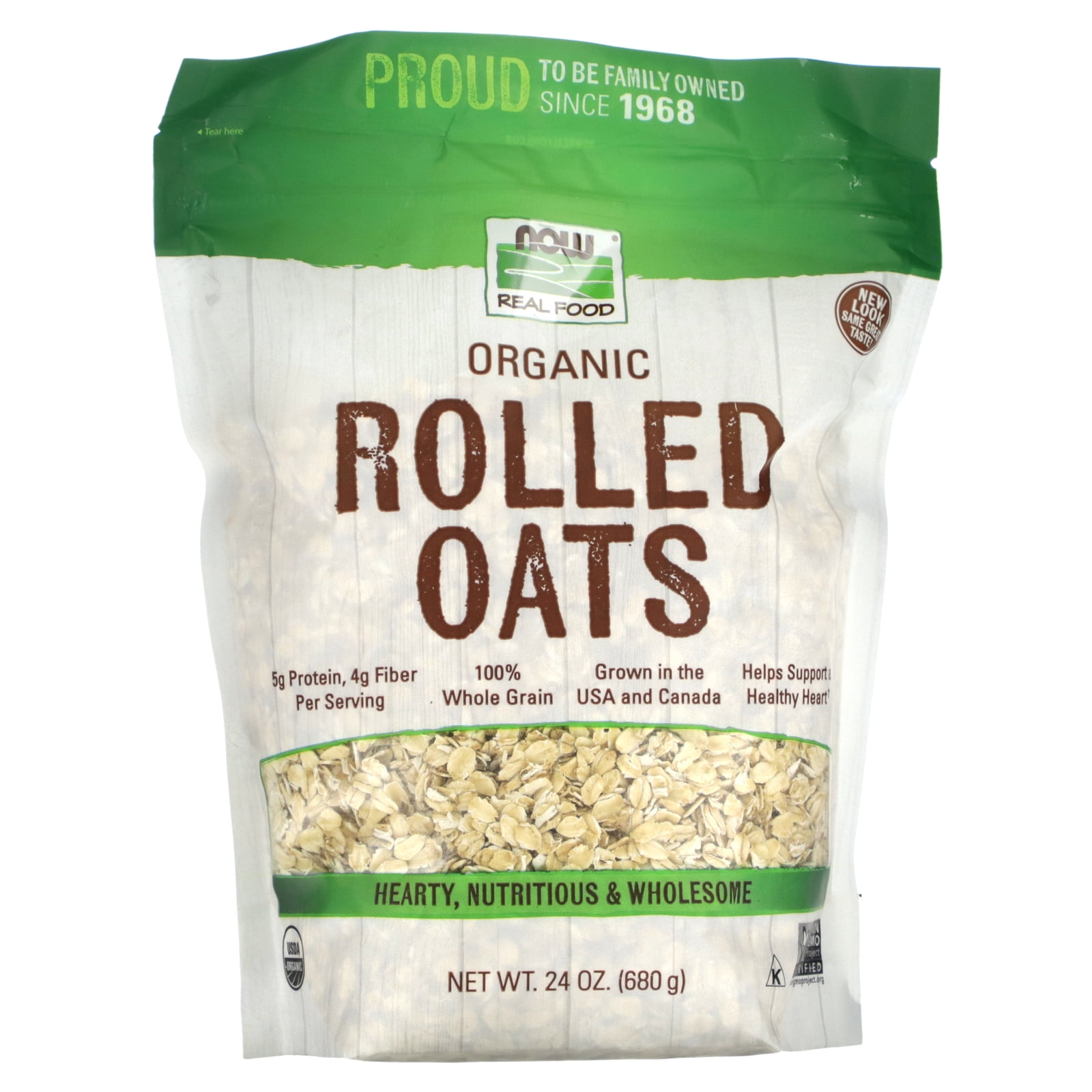 NOW Real Food, Organic Rolled Oats, Heart Healthy Oatmeal, 24 oz Bag ...