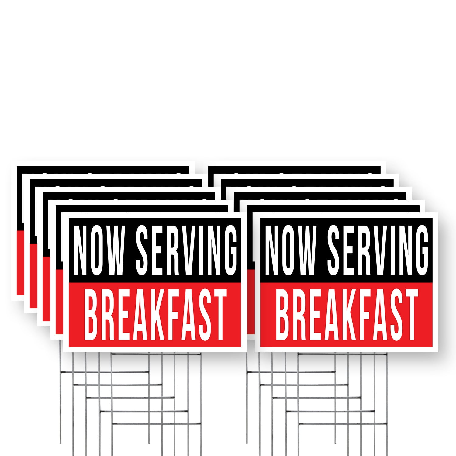 Now Serving Breakfast Yard Sign 10 Pack of 12 Inch x 16 Inch Double ...