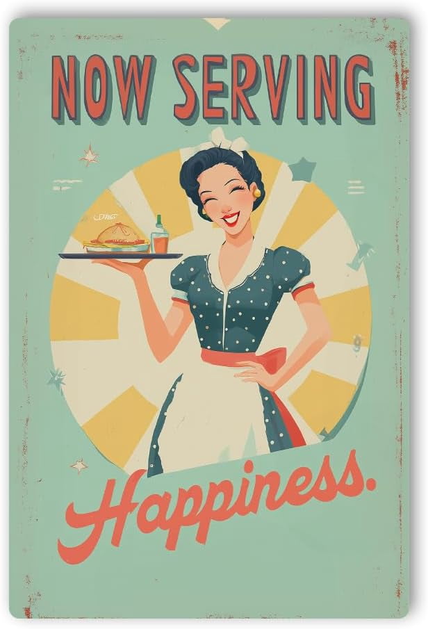 Now Serving Happiness Metal Poster by DC | Vintage Tin Sign Wall Art ...