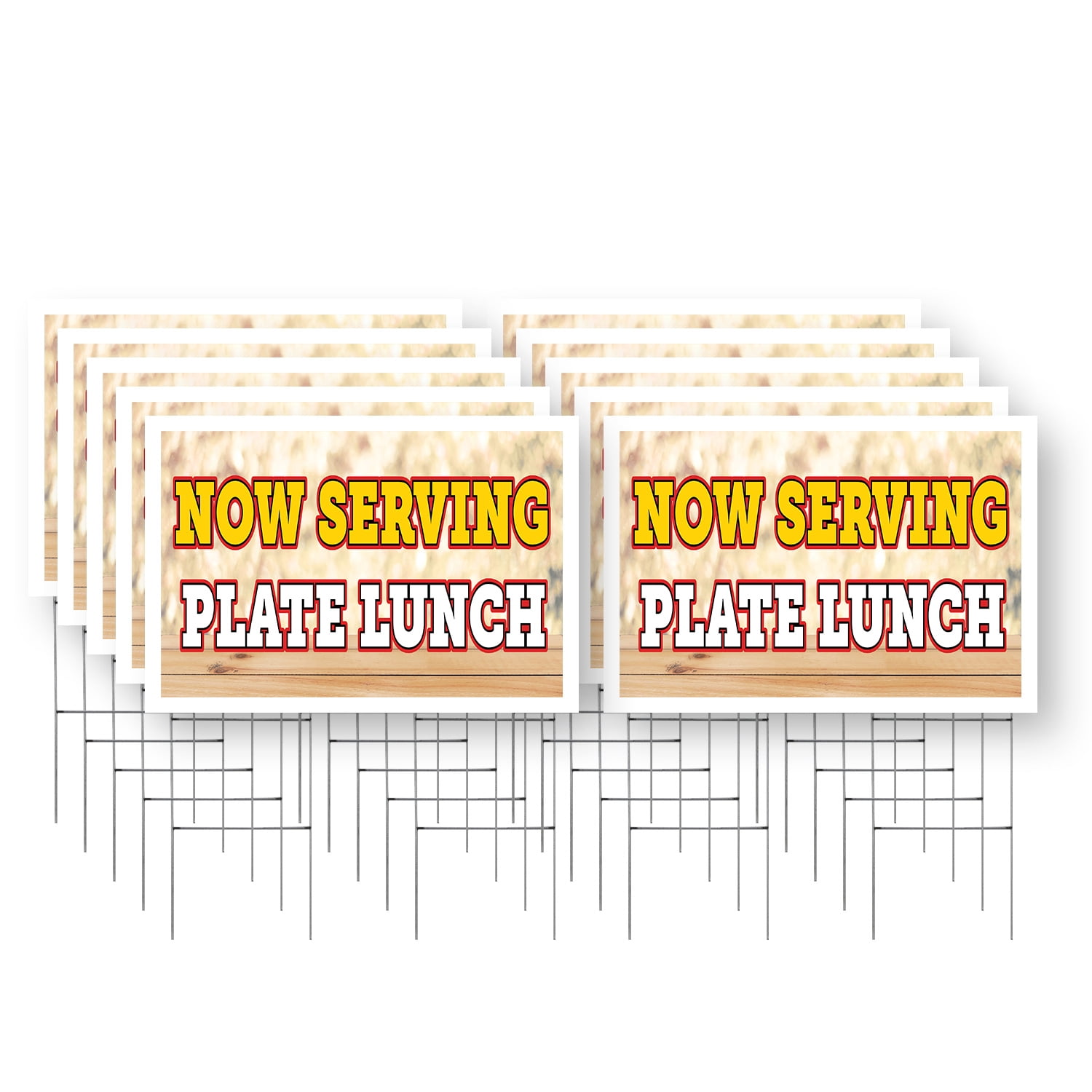 Now Serving Plate Lunch Yard Sign 10 Pack of 24 Inch x 36 Inch Double ...