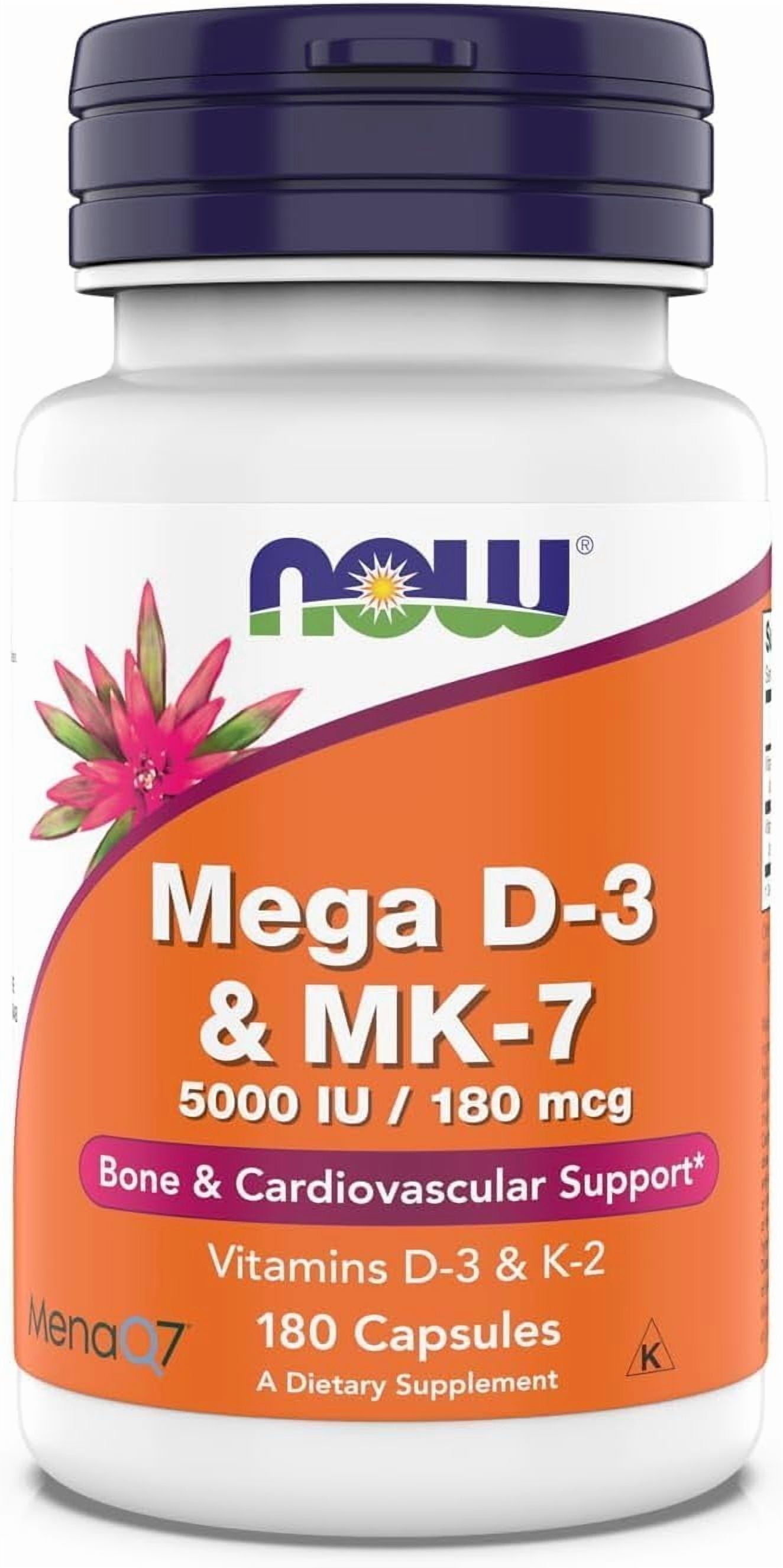 NOW Supplements, Mega D-3 & MK-7, 5000 IU / 180 mcg, 180 Capsules 2pk ...