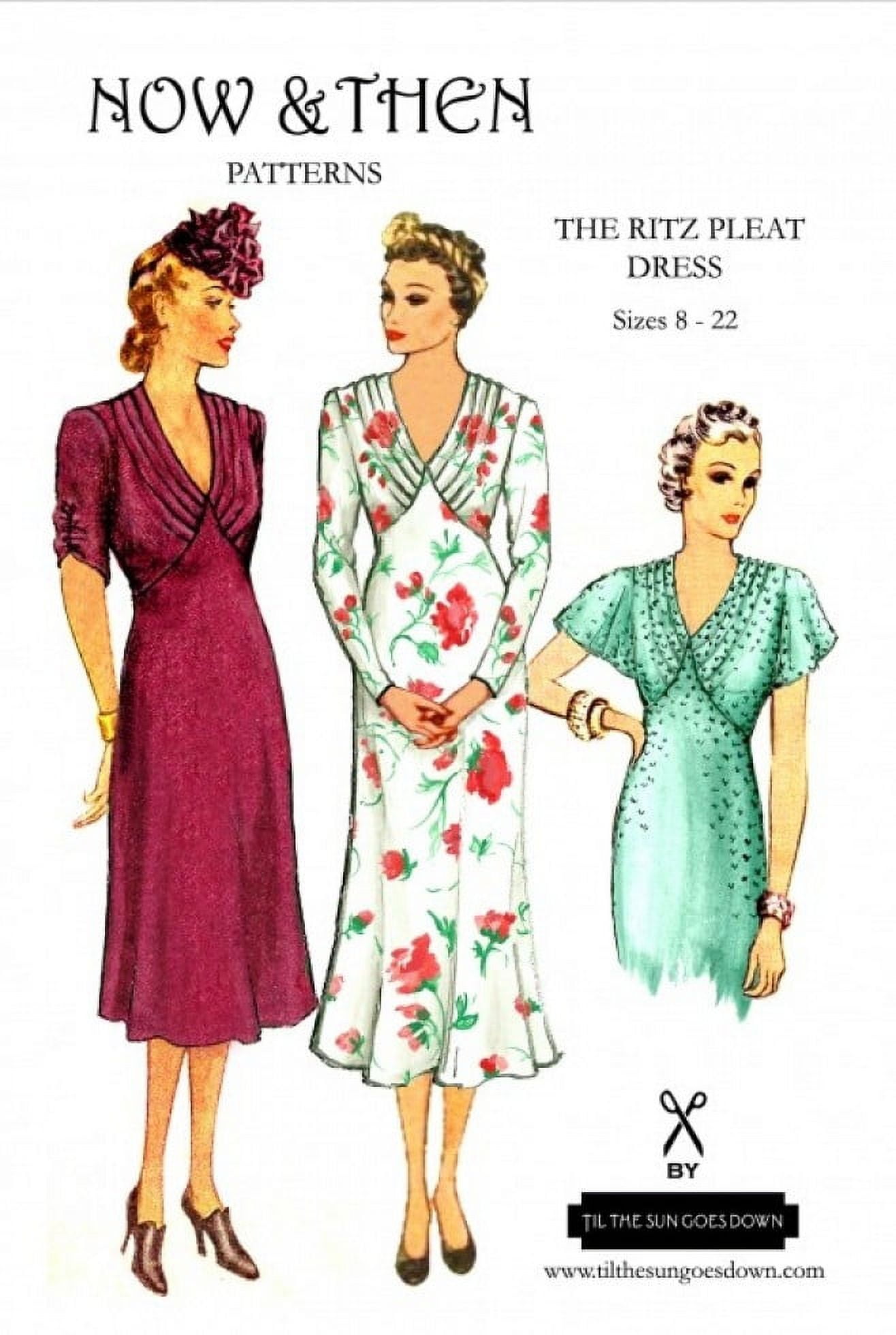 Now & Then Patterns Sewing Pattern The Ritz Pleat Dress Women UK 8 to ...
