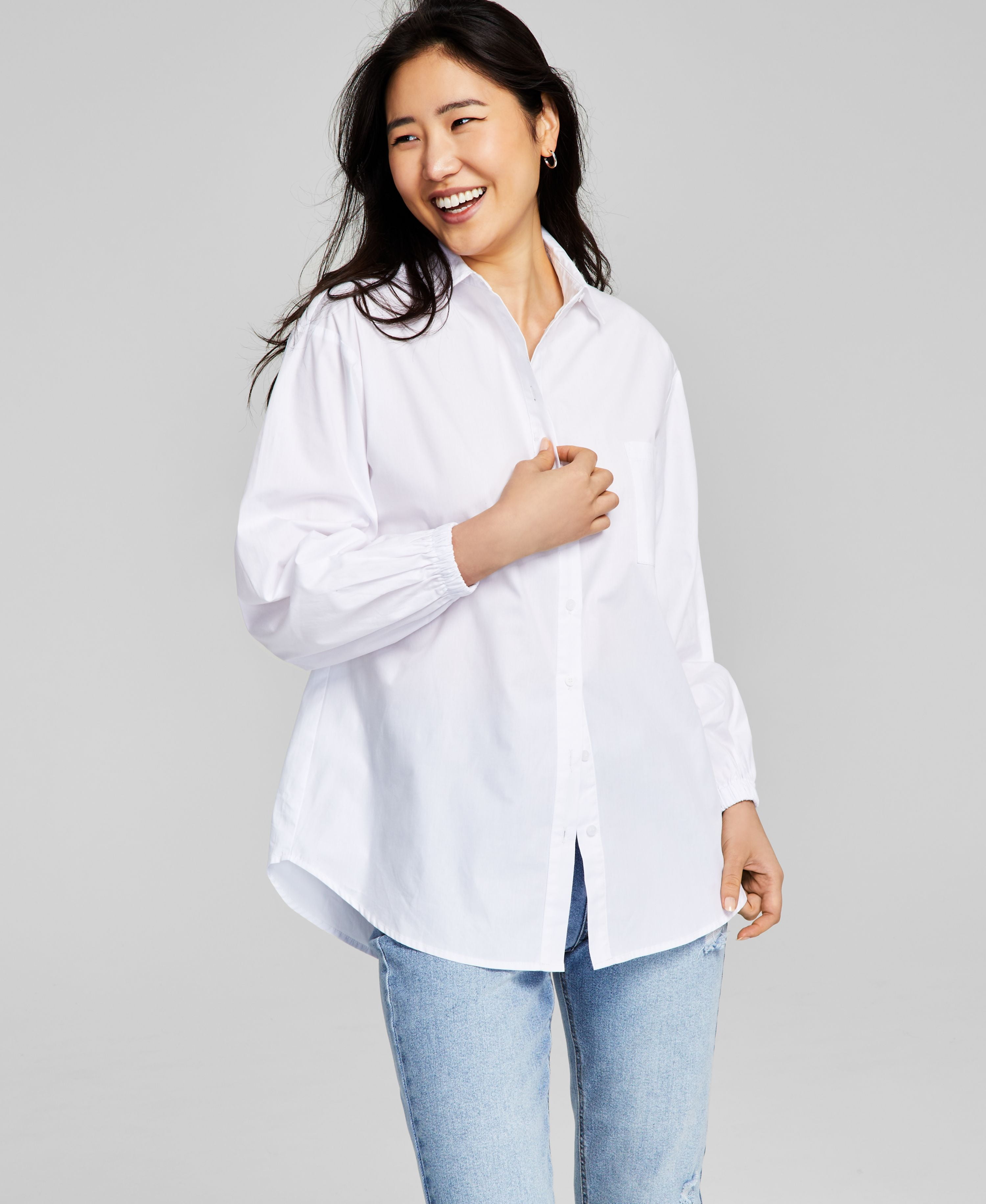 Now This Trendy Plus Size Button Up Shirt White 0X - Walmart.com