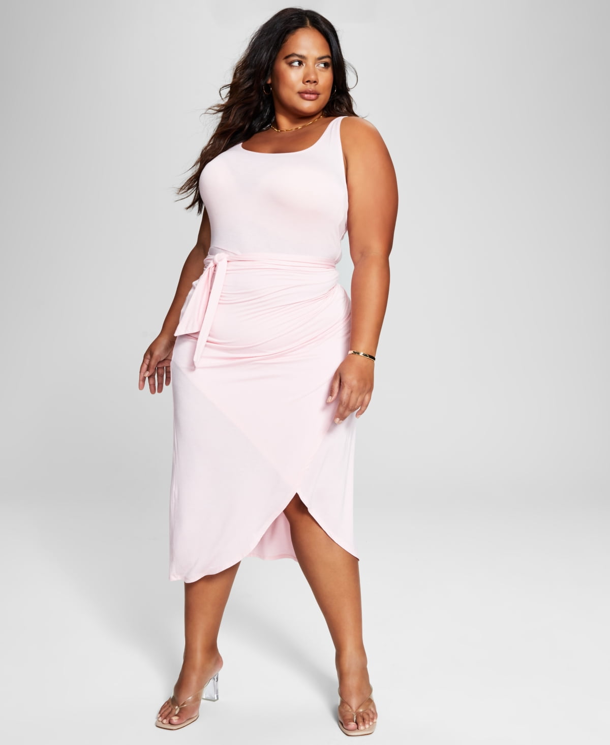 Now This Trendy Plus Size Side Tie Midi Dress Bubblegum 2X - Walmart.com