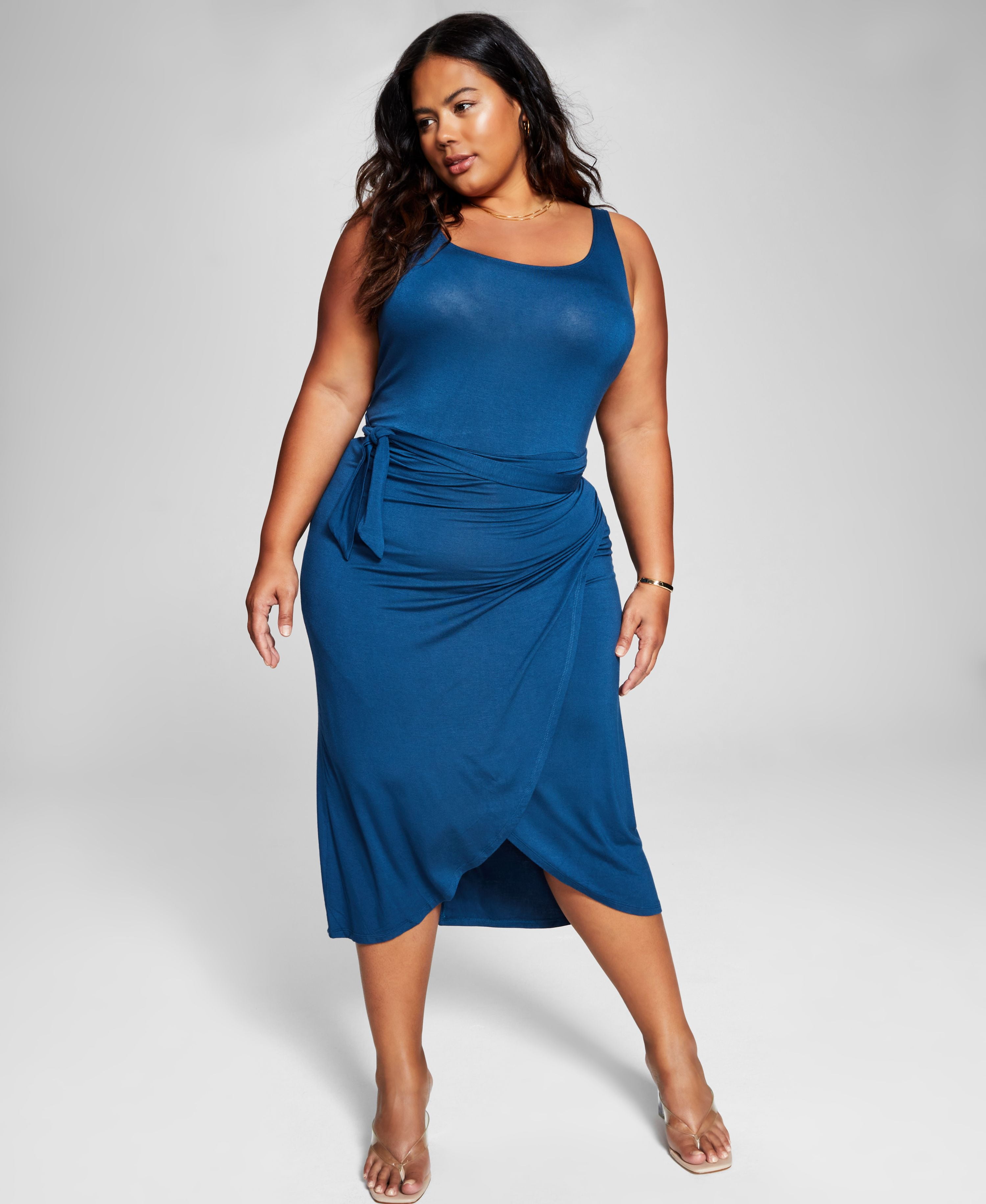 Now This Trendy Plus Size Side Tie Midi Dress Navy 4X - Walmart.com
