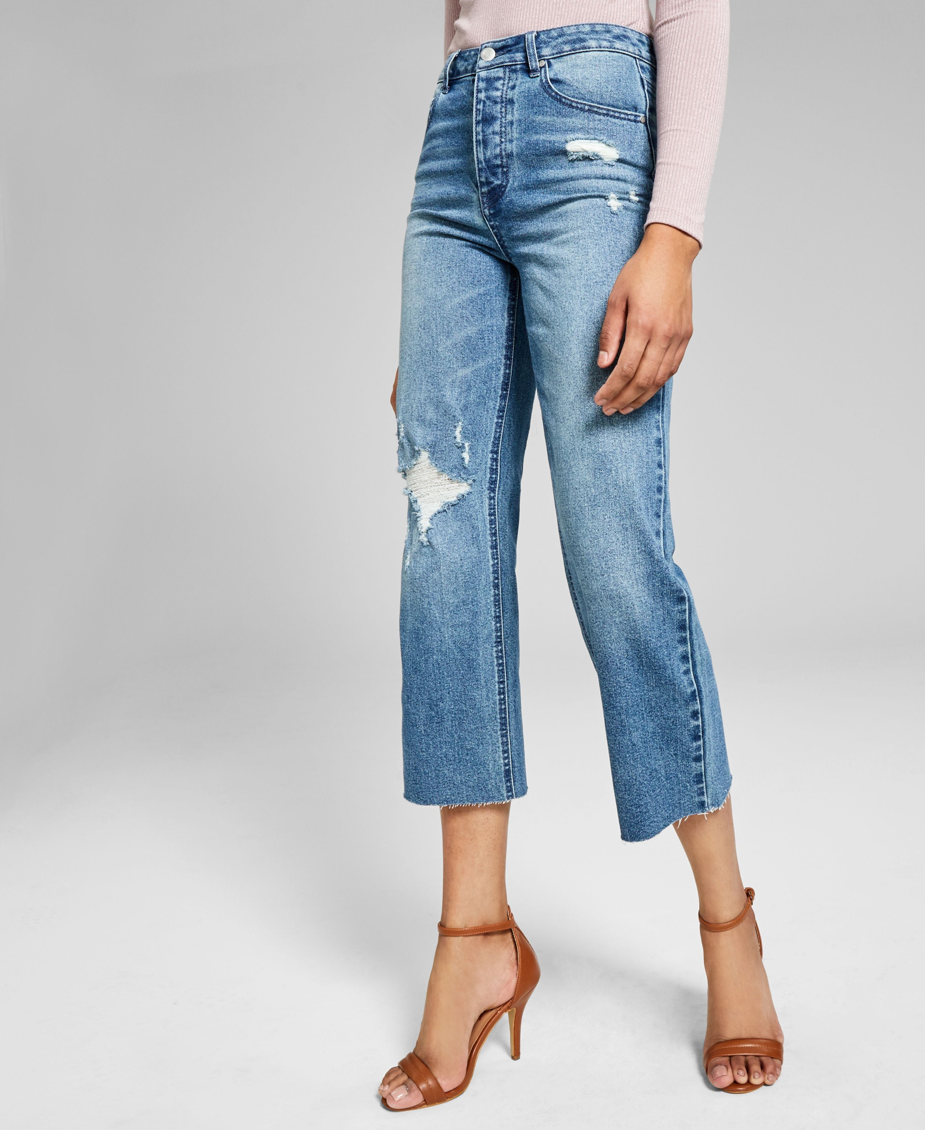 Now This Womens Ripped Mini Wide Leg Jeans Sorrel 25 - Walmart.com