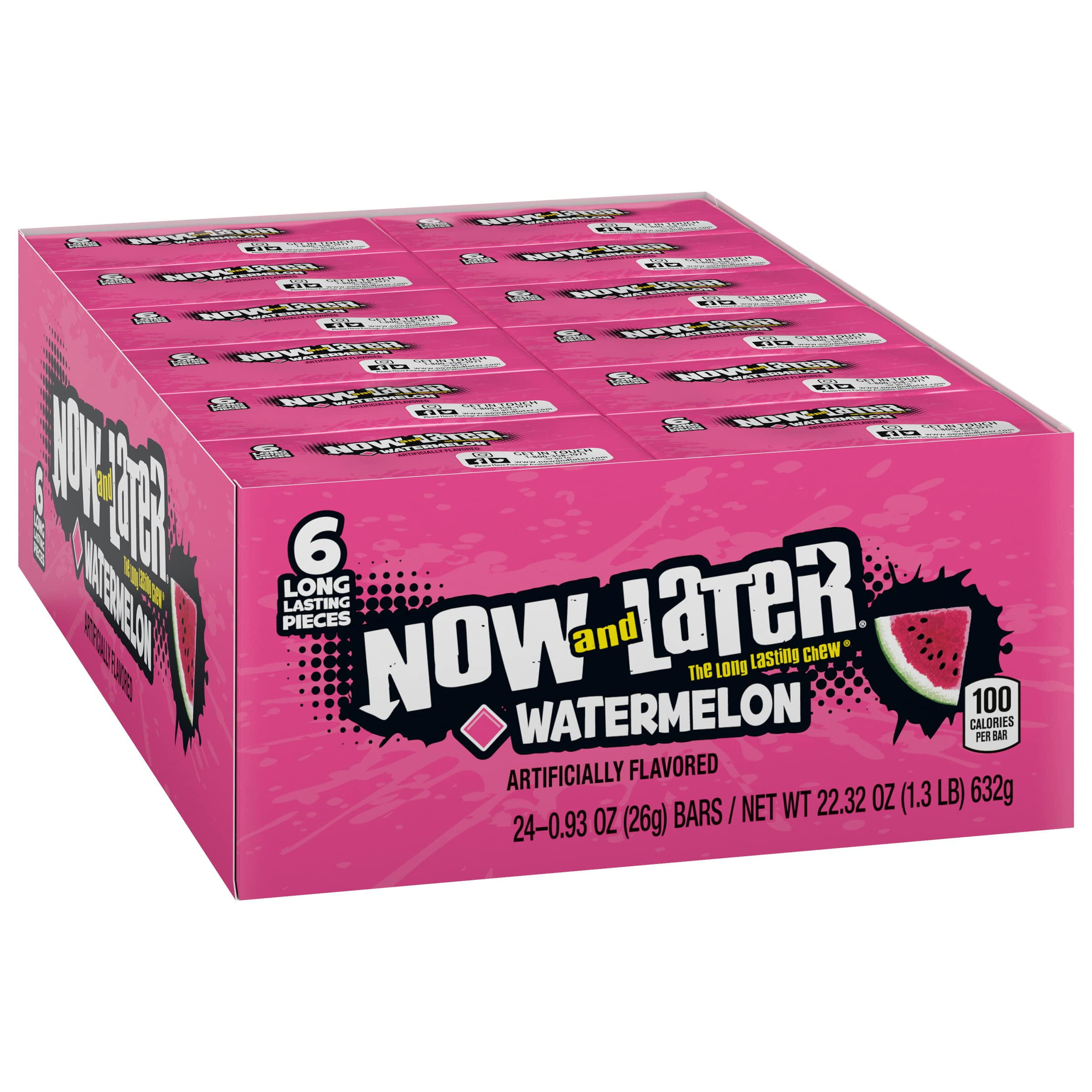 Now and Later Candy, AIF4 Watermelon Flavor, 0.93 Ounce Bars (Pack Of ...