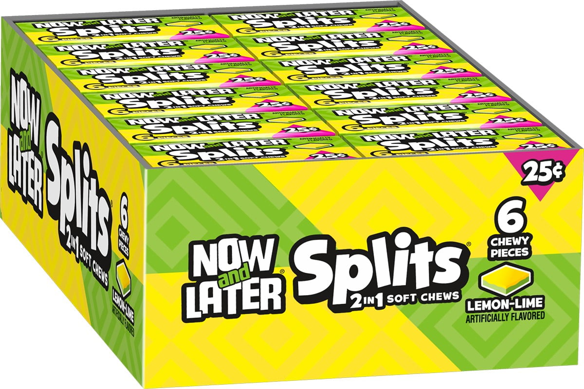 Now and Later, Splits Chewy Candy, Lemon Lime, 0.93oz (Box of 24 ...