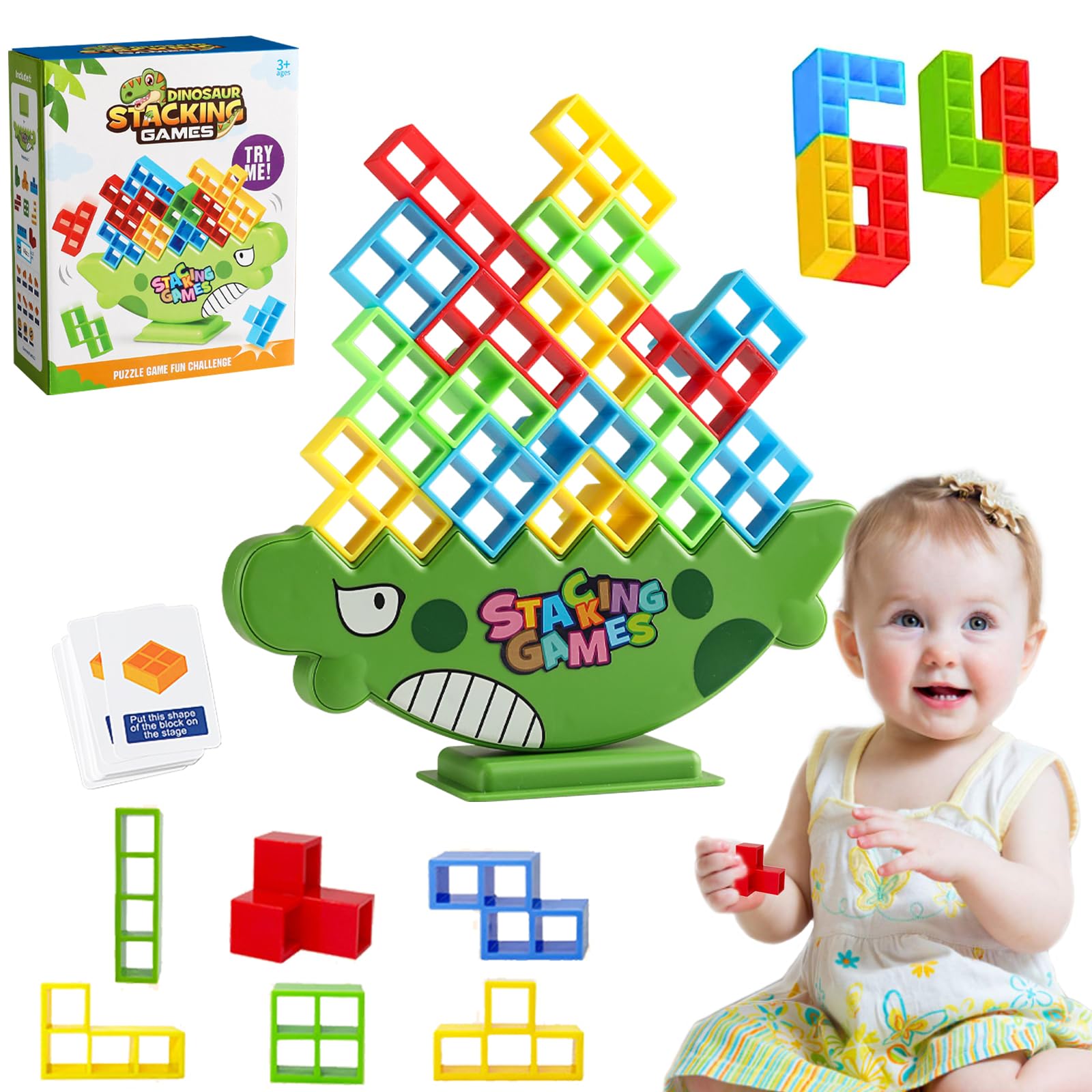 Nowtek 64PCS Tower Game STF9 Puzzle Toy,Tower Stacking Game Tower Game ...
