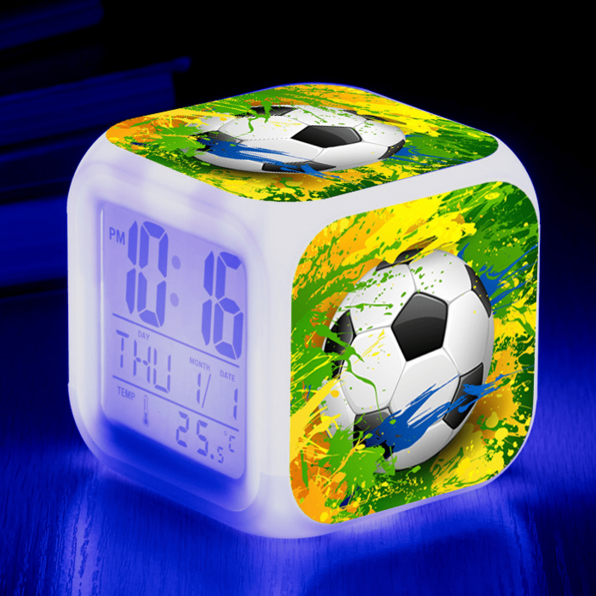 3＂LED Alarm Clock Soccer Pattern Desk Table Glowing Electronic Colorful ...