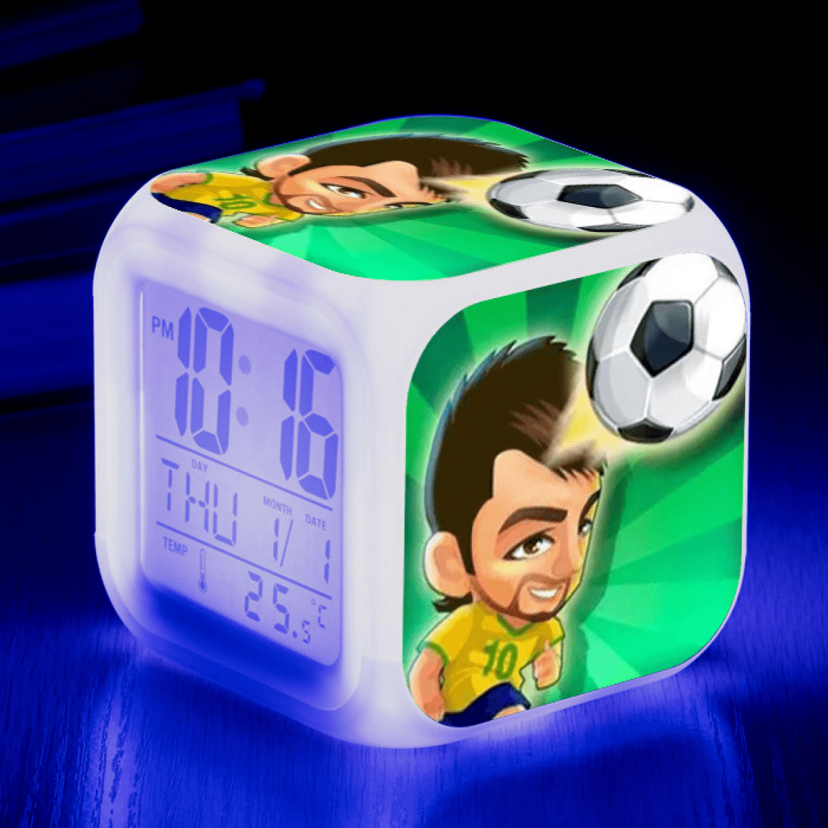 3＂LED Alarm Clock Soccer Pattern Desk Table Glowing Electronic Colorful ...