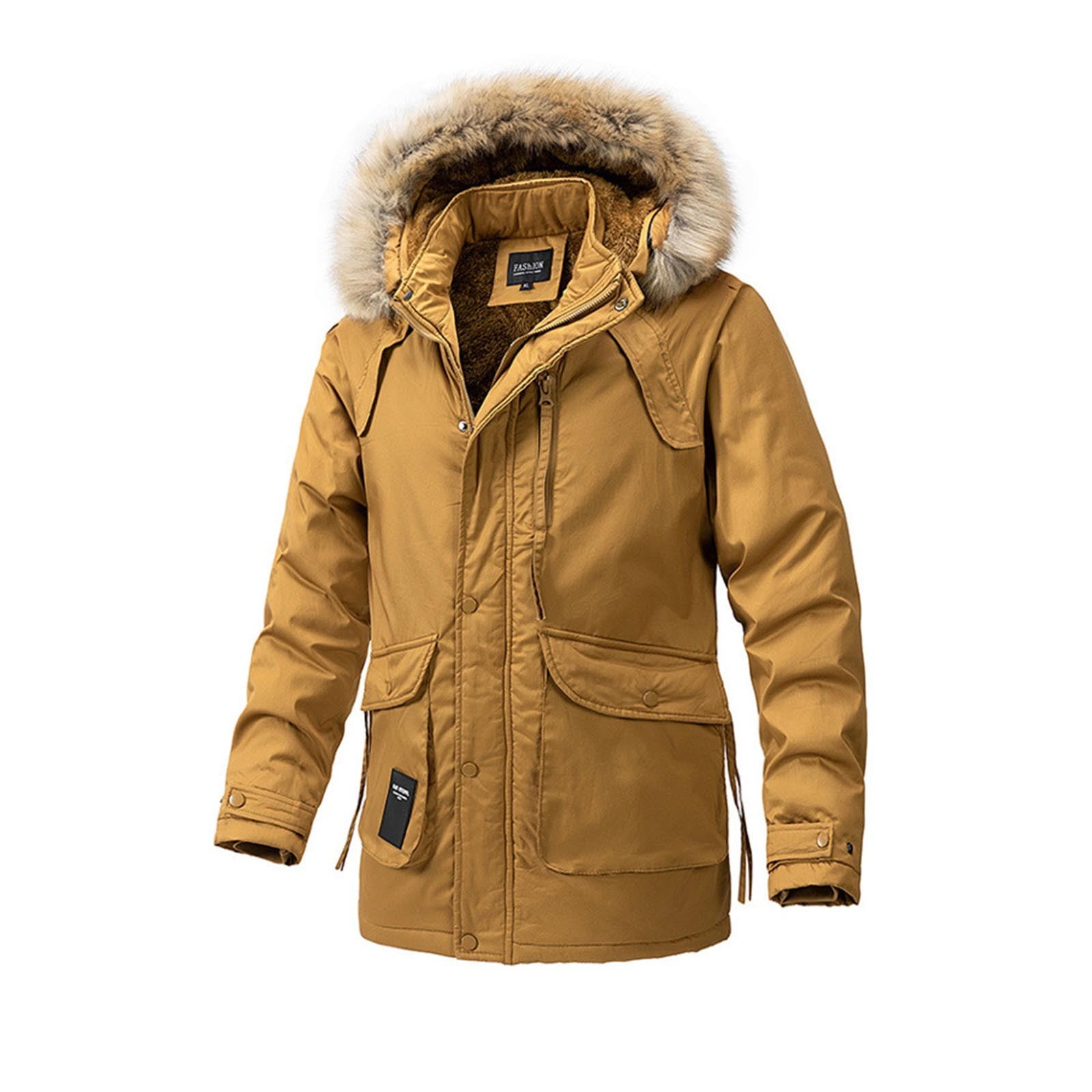 NoxwB Men's Big and Tall Thickened Fleece Lined Fluffy Detachable-Hood ...