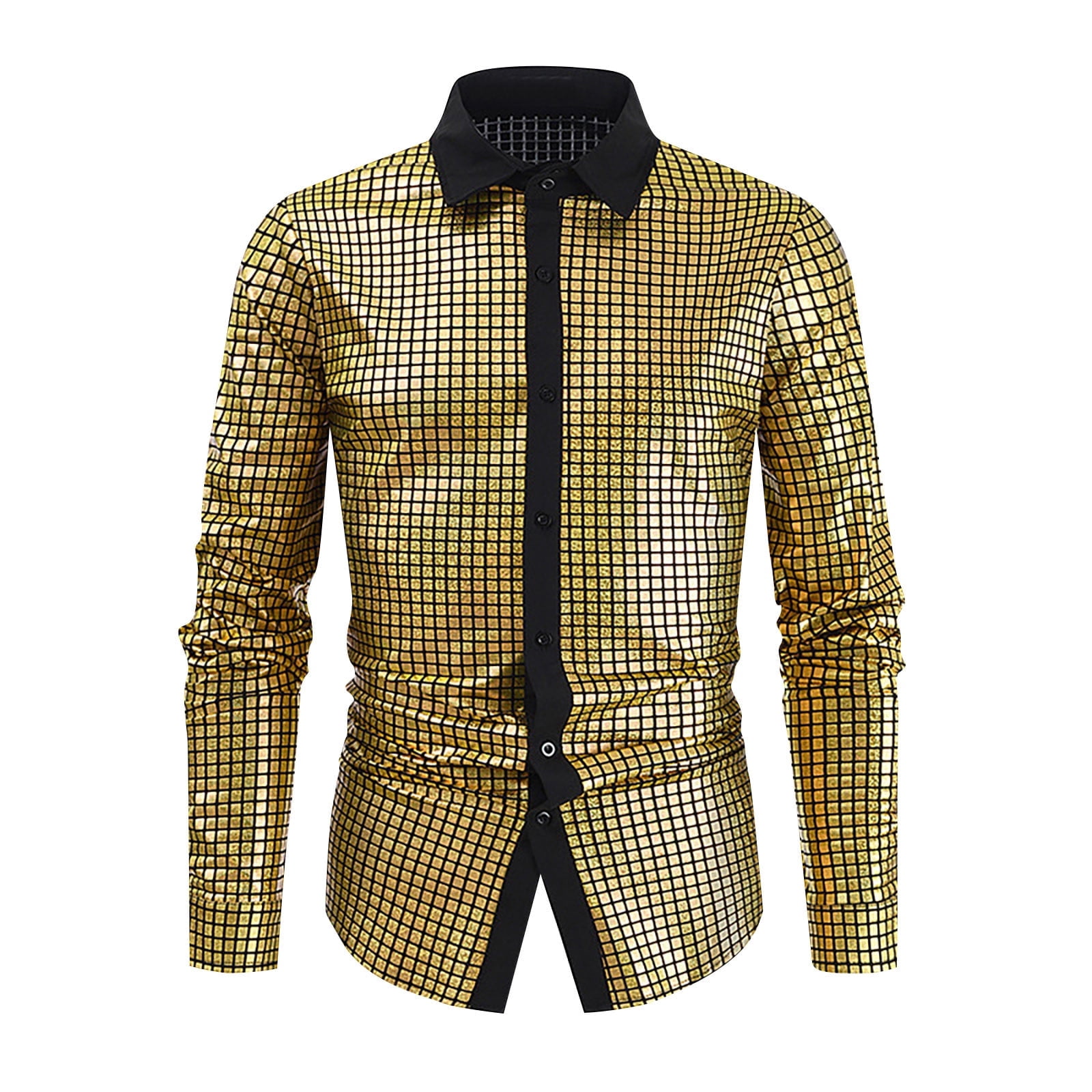 NoxwB Men's Fashion Shiny Reflective Long Sleeve Shirt Stage ...