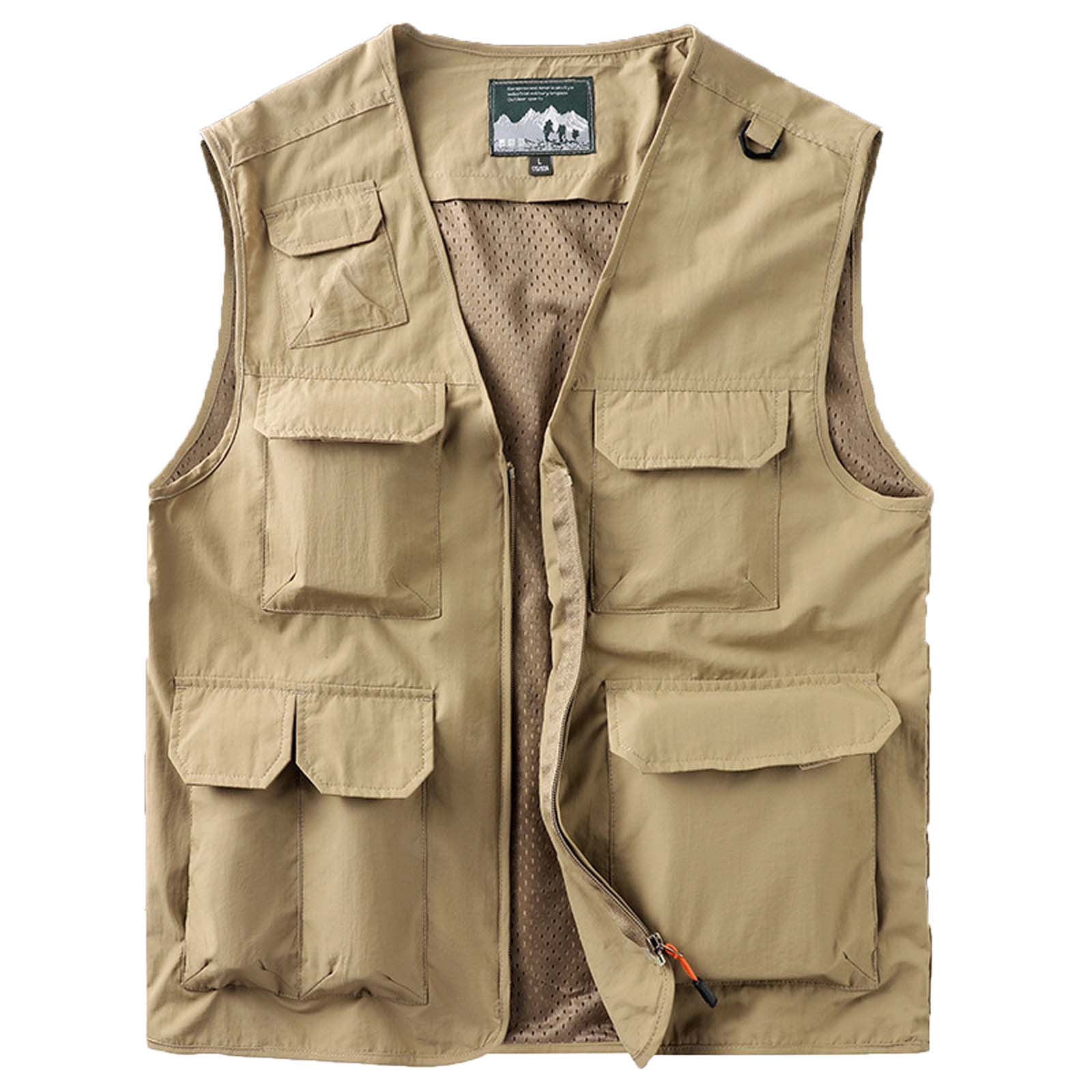 NoxwB Men's Full Zippered Cargo Vest Jacket Sleeveless Multi-pocket ...