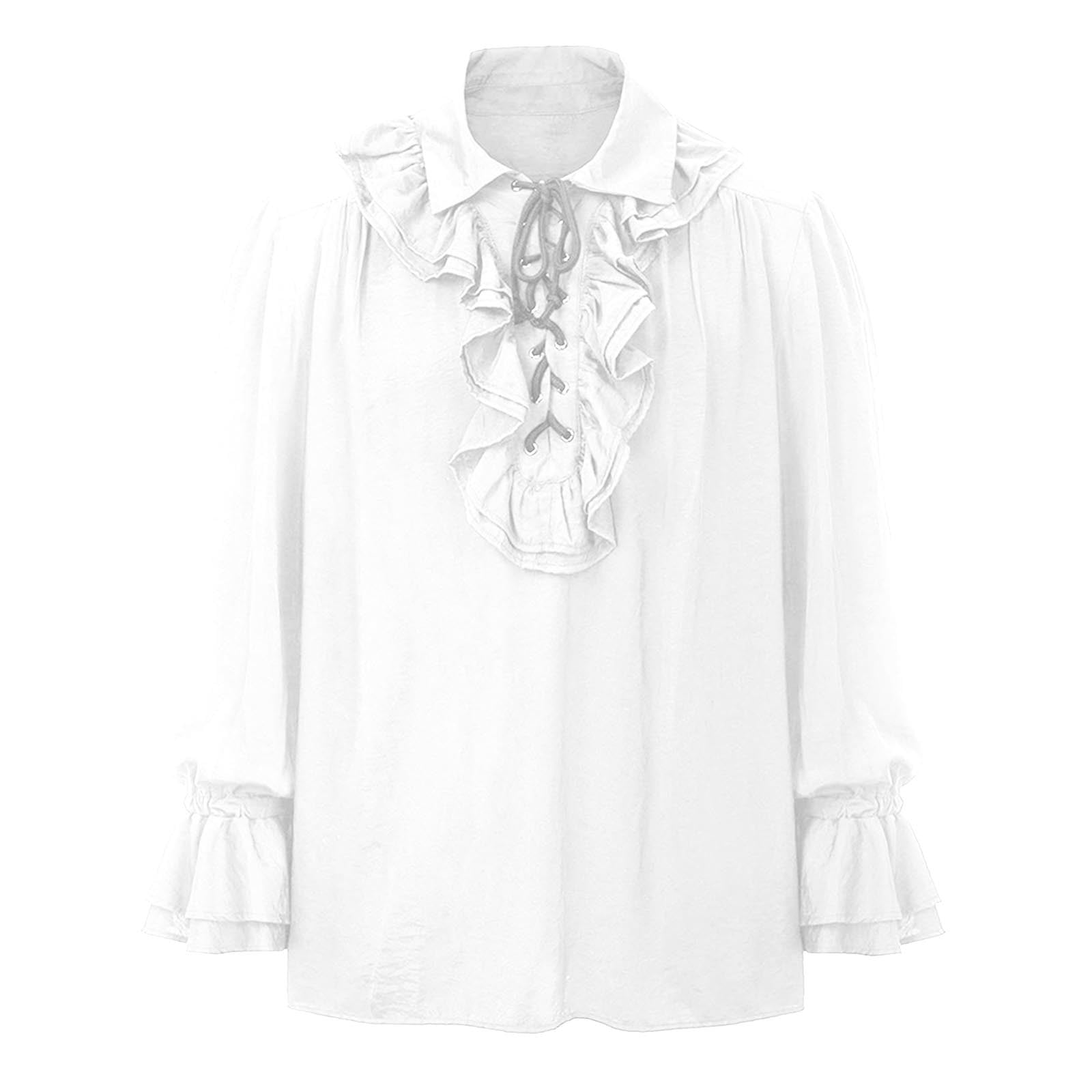 NoxwB Men's Ruffled Pirate Shirts Turndown Trumpet Sleeve Lace Up Dress ...