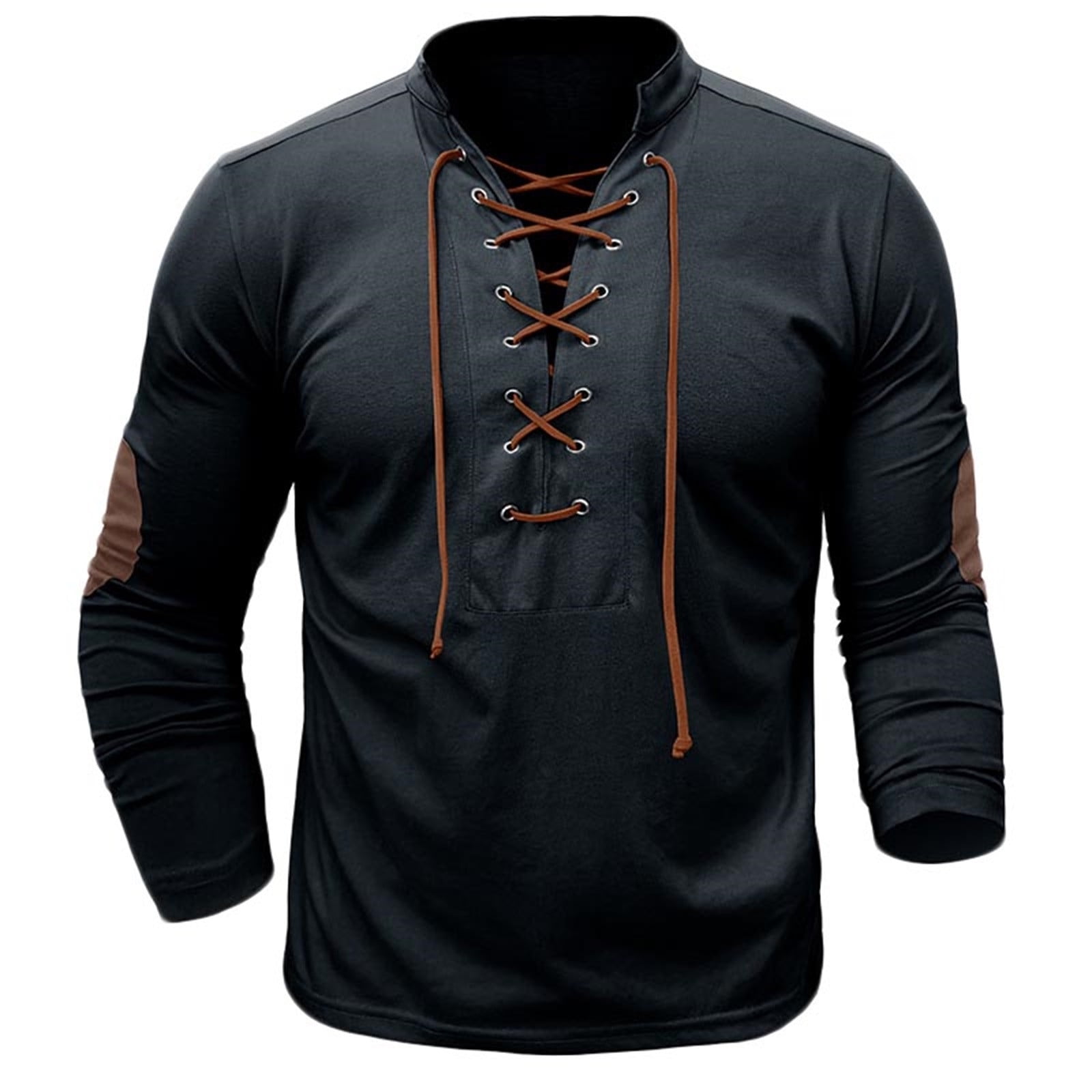 NoxwB Men's Vintage Lace-Up Stand Neck Henley Shirts Casual Athletic Bottom T-Shirts Slim Fit ...