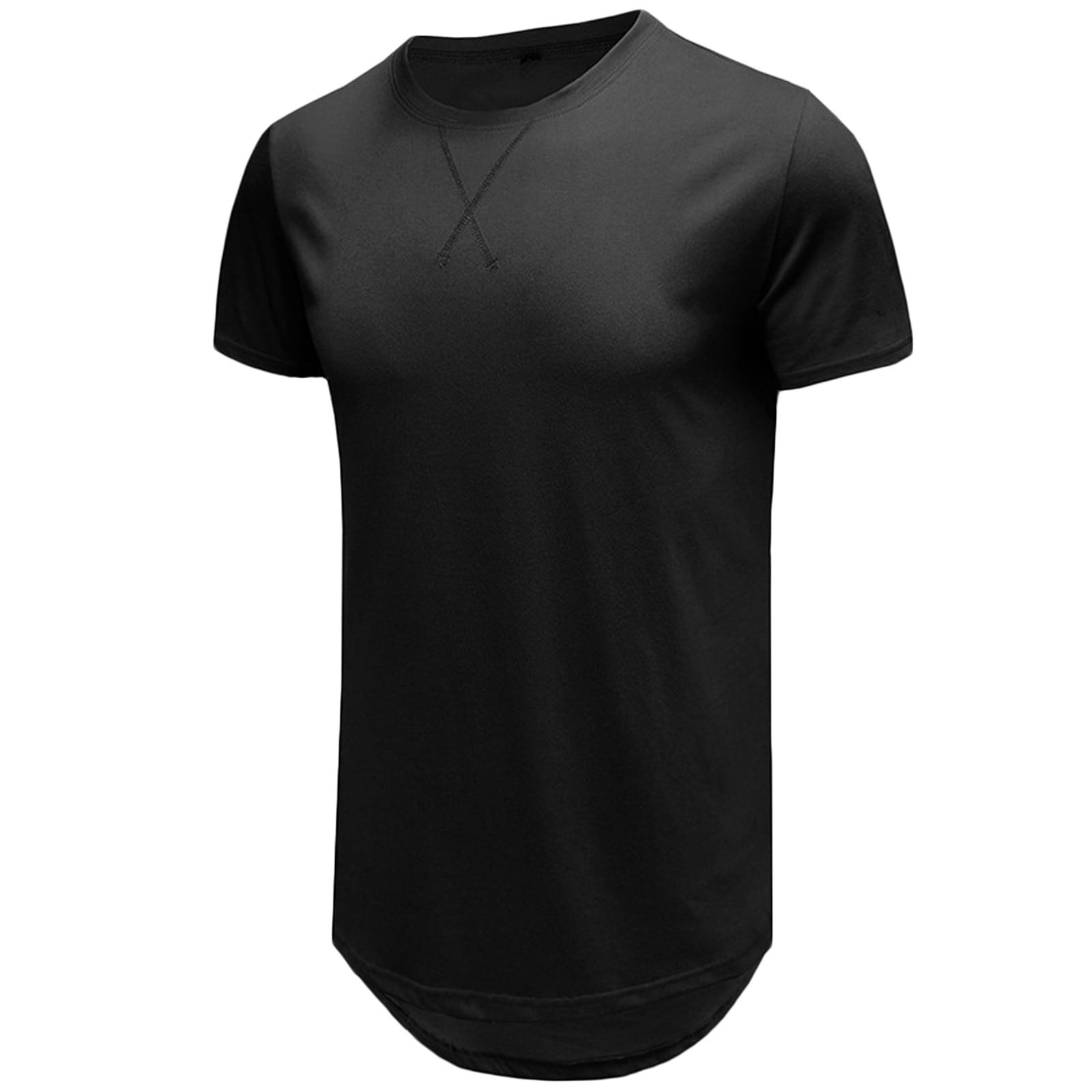 NoxwB Mens 100 Cotton Solid Longline T-Shirts Long Drop Cut Crewneck ...