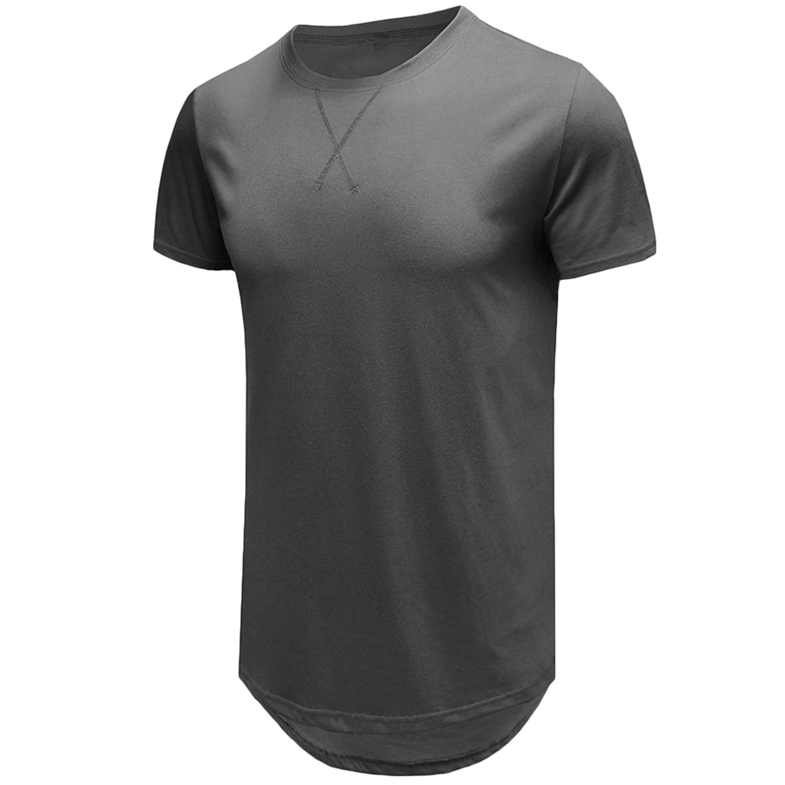 NoxwB Mens 100 Cotton Solid Longline T-Shirts Long Drop Cut Crewneck ...