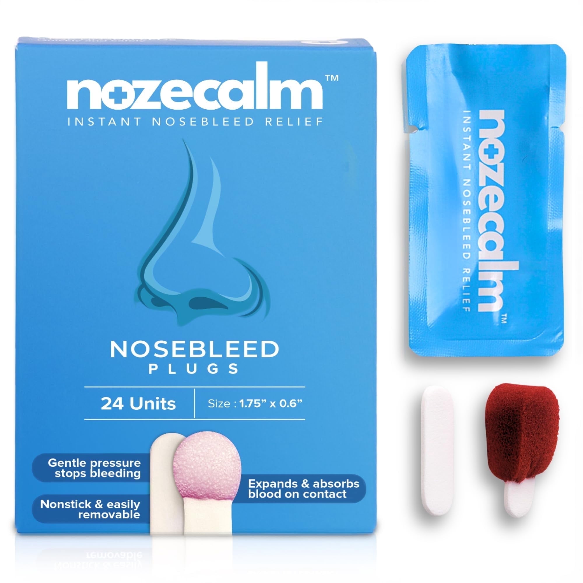NozeCalm Nose Bleed Stopper- 24 Counts - Nasal Plugs for Kids, Adults ...