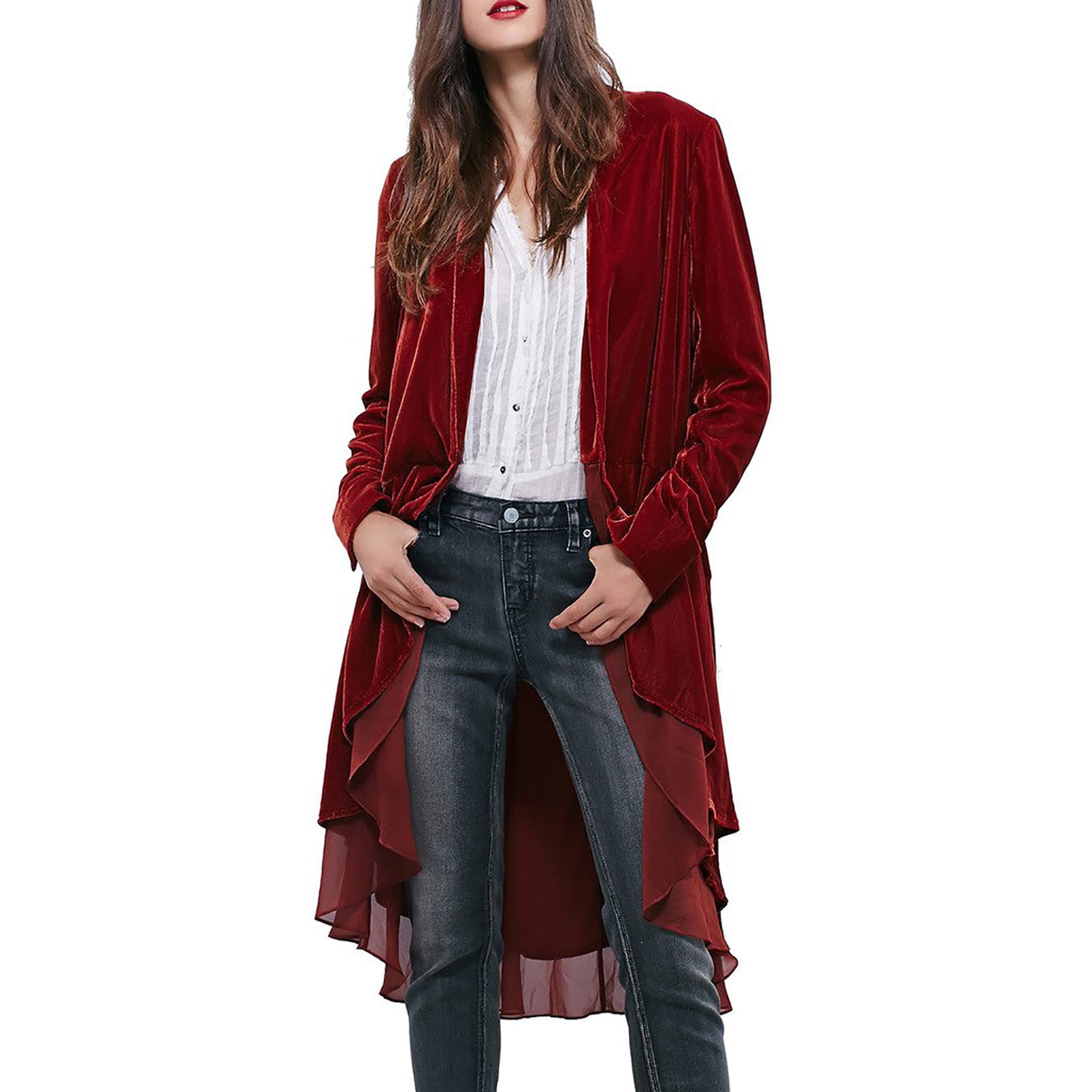 Npasoilc Cardigan For Women Casual Solid Color Velvet Cardigan Retro ...
