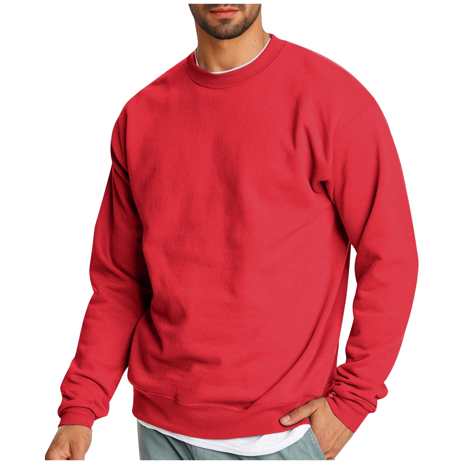 Npasoilc Fleece Sweatshirts for Men Warm Winter Long Sleve Round Neck ...