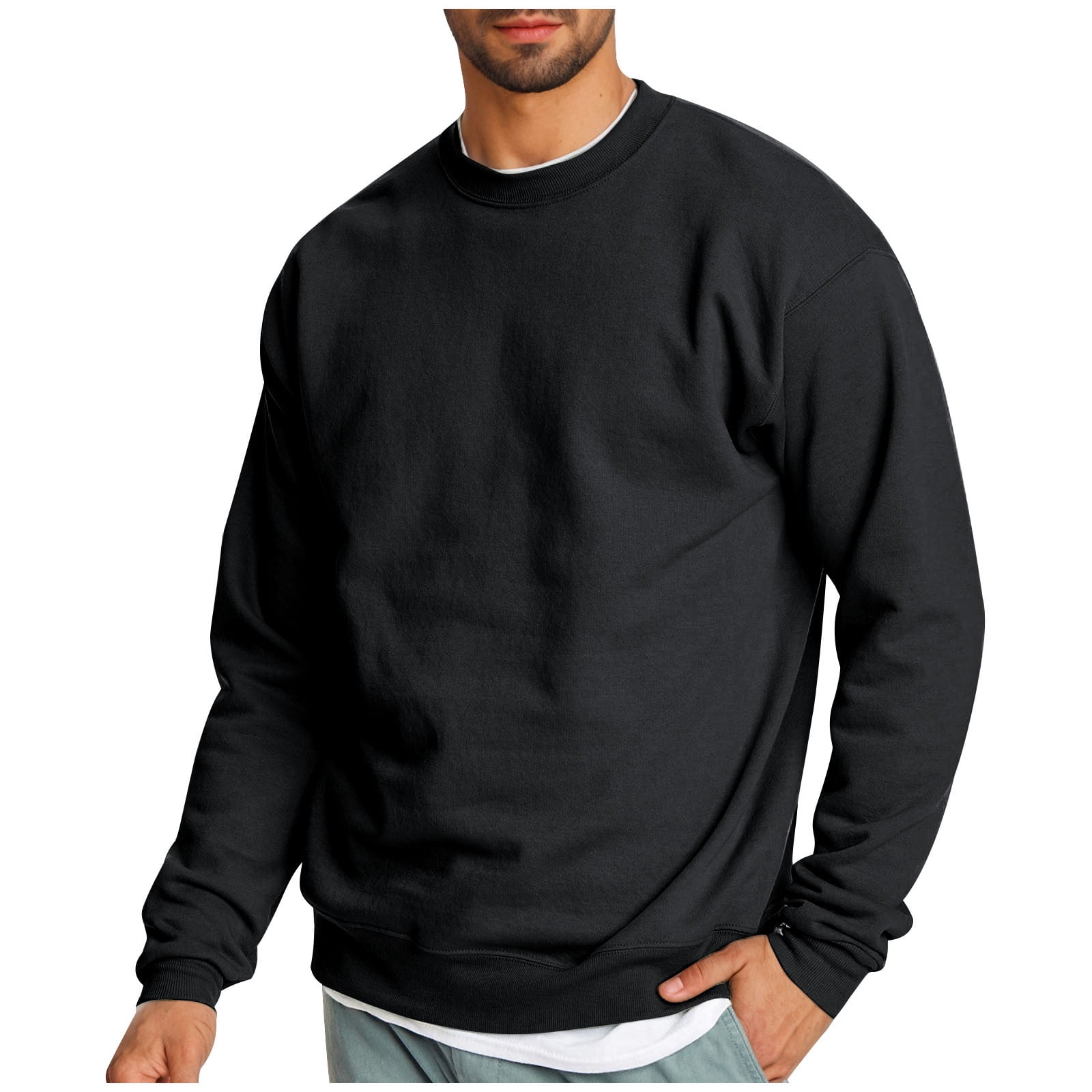 Npasoilc Fleece Sweatshirts for Men Warm Winter Long Sleve Round Neck ...