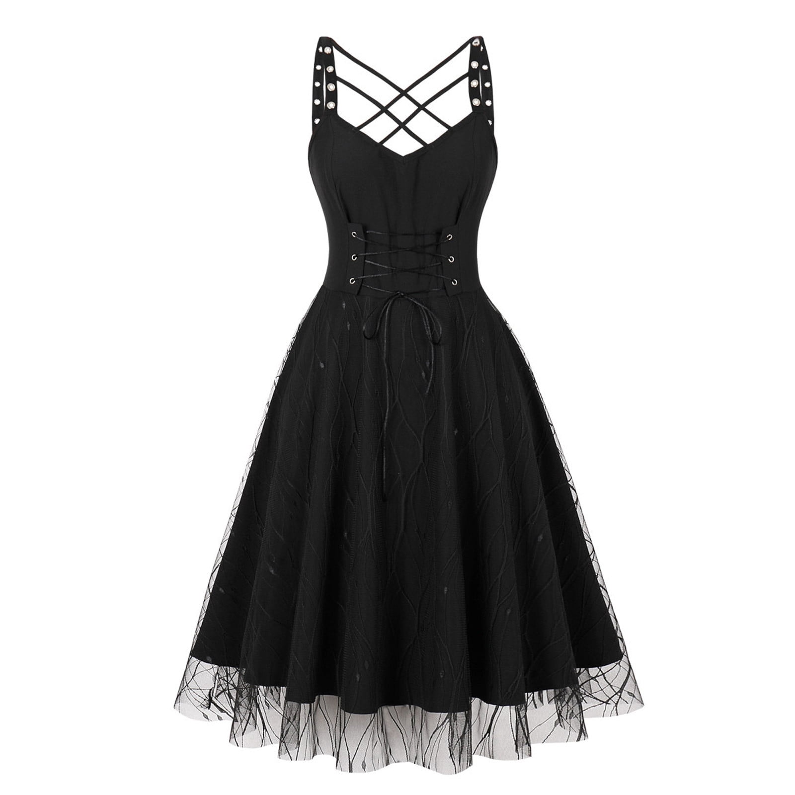 Npasoilc Gothic Dress For Women Vintage Steampunk Dress Spaghetti Strap ...