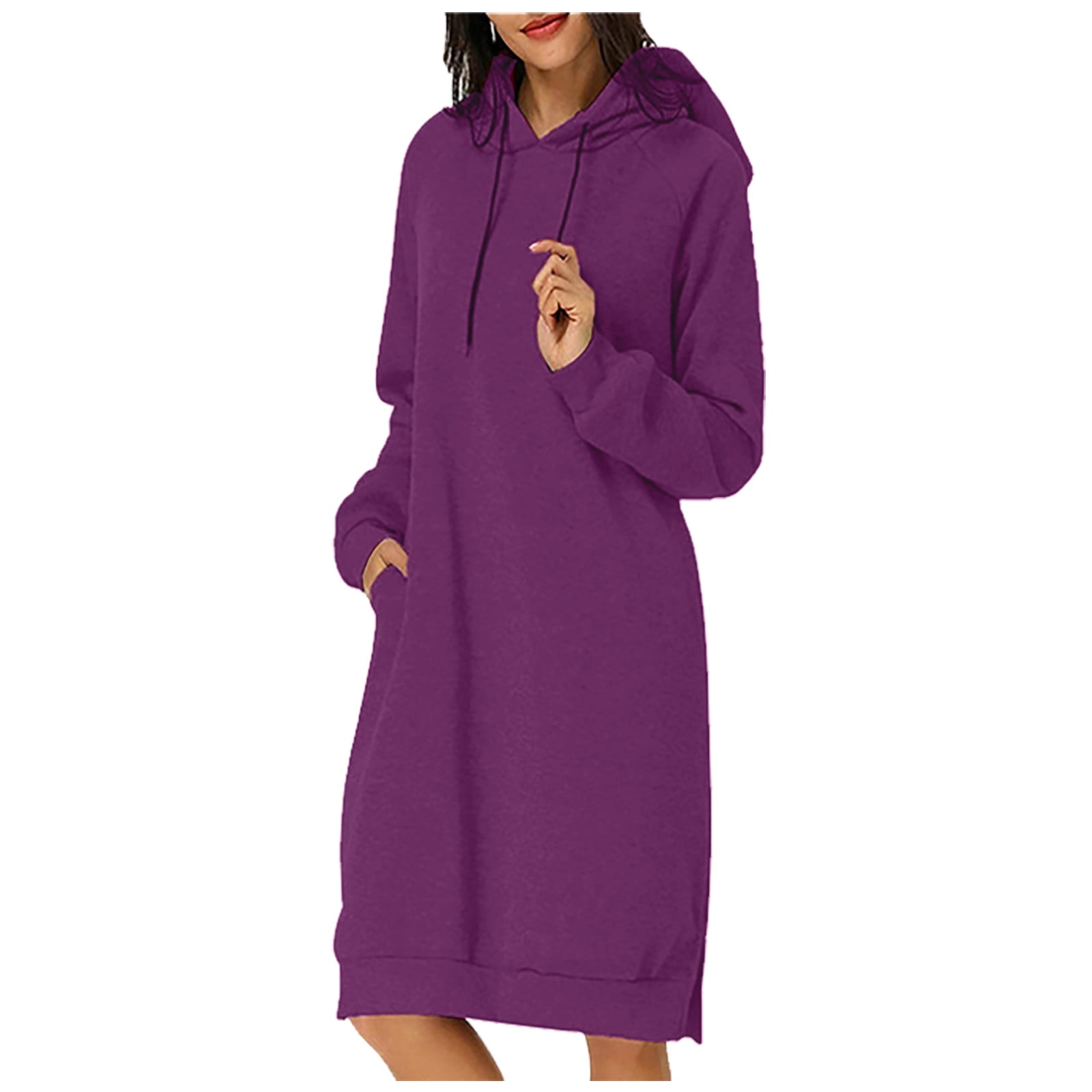 Npasoilc Hoodie Dress For Women Lightweight Drawstring Long Sleeve ...