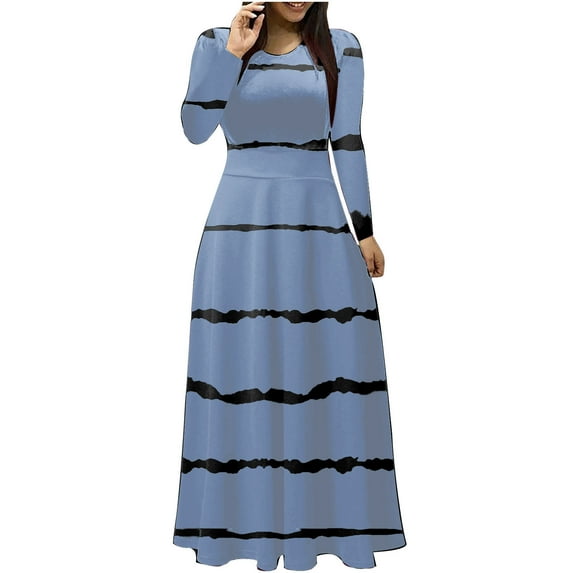 Npasoilc Pleated Maxi Dress for Women Casual Crew Neck Long Sleeve High ...