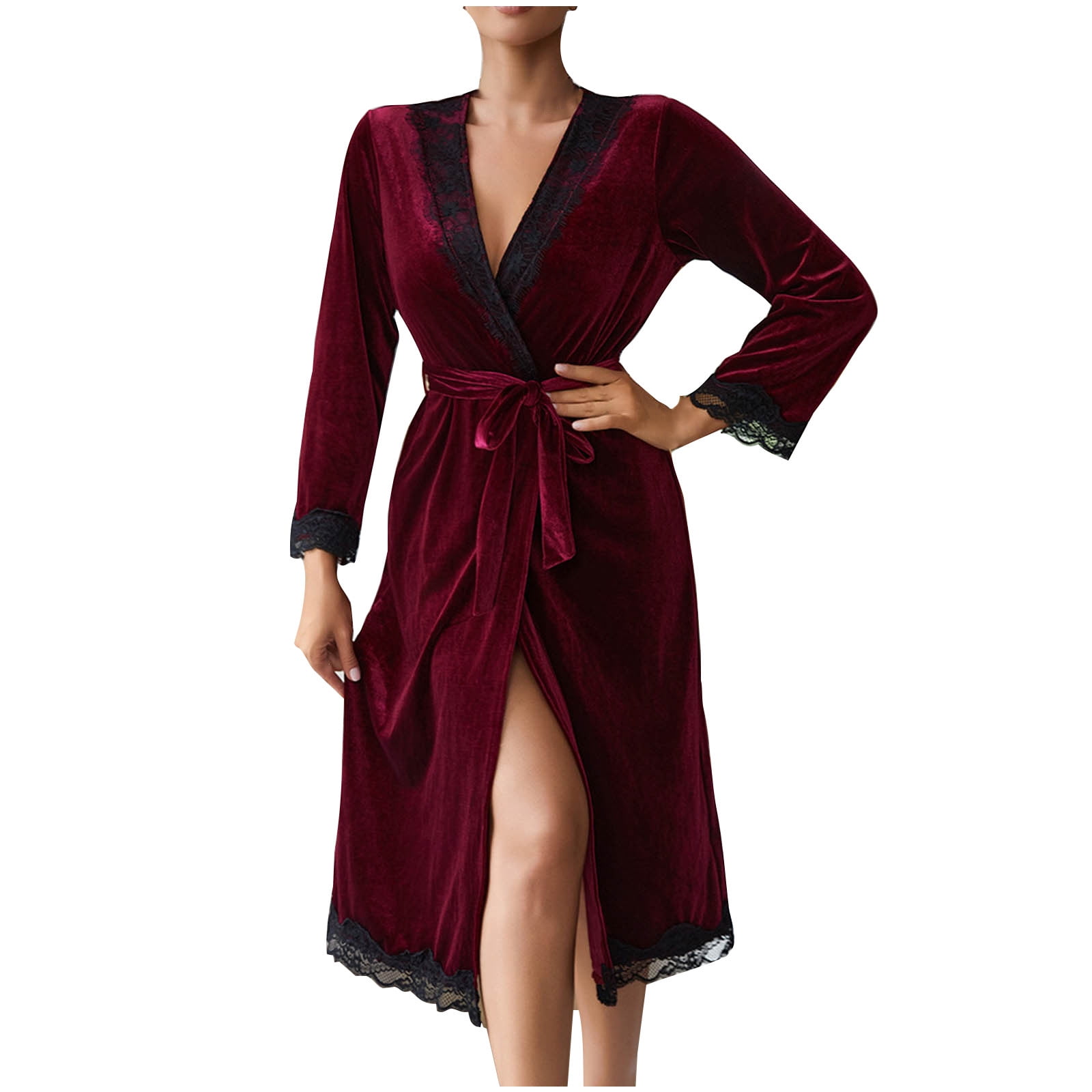 Npasoilc Robes For Women Long V Neck Lace Robes Nightwear Pajamas Soft ...