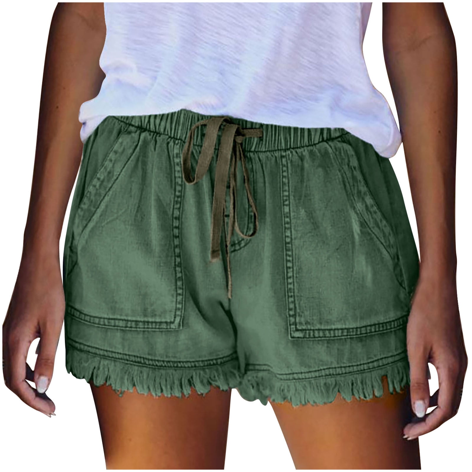 Npasoilc Shorts for Women Summer High Waisted Elastic Waistline ...