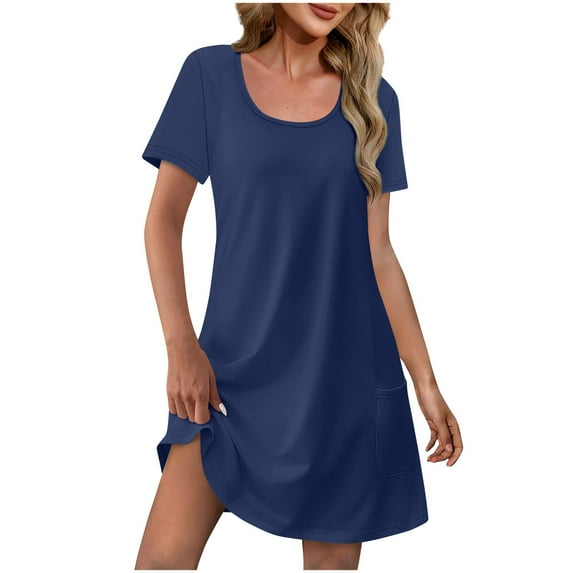 Npasoilc Summer Mini Dress for Women Crew Neck Short Sleeve Short Skirt ...
