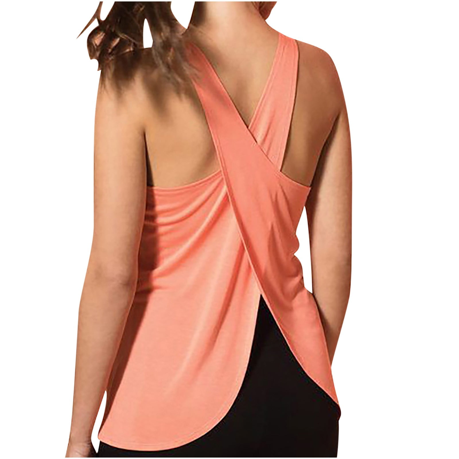 Npasoilc Summer Tops For Women Open Back Workout Top Backless Yoga ...
