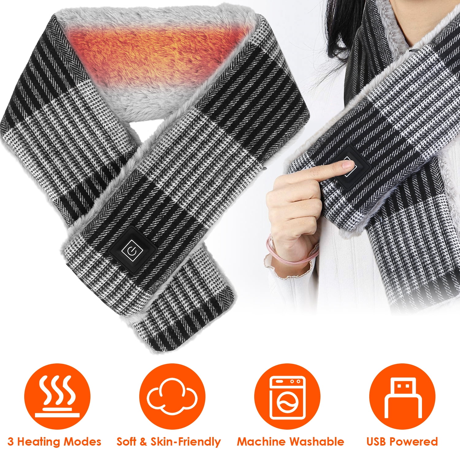 Npolar Electric Heated Scarf USB Heating Neck Wrap Unisex Winter Heated ...