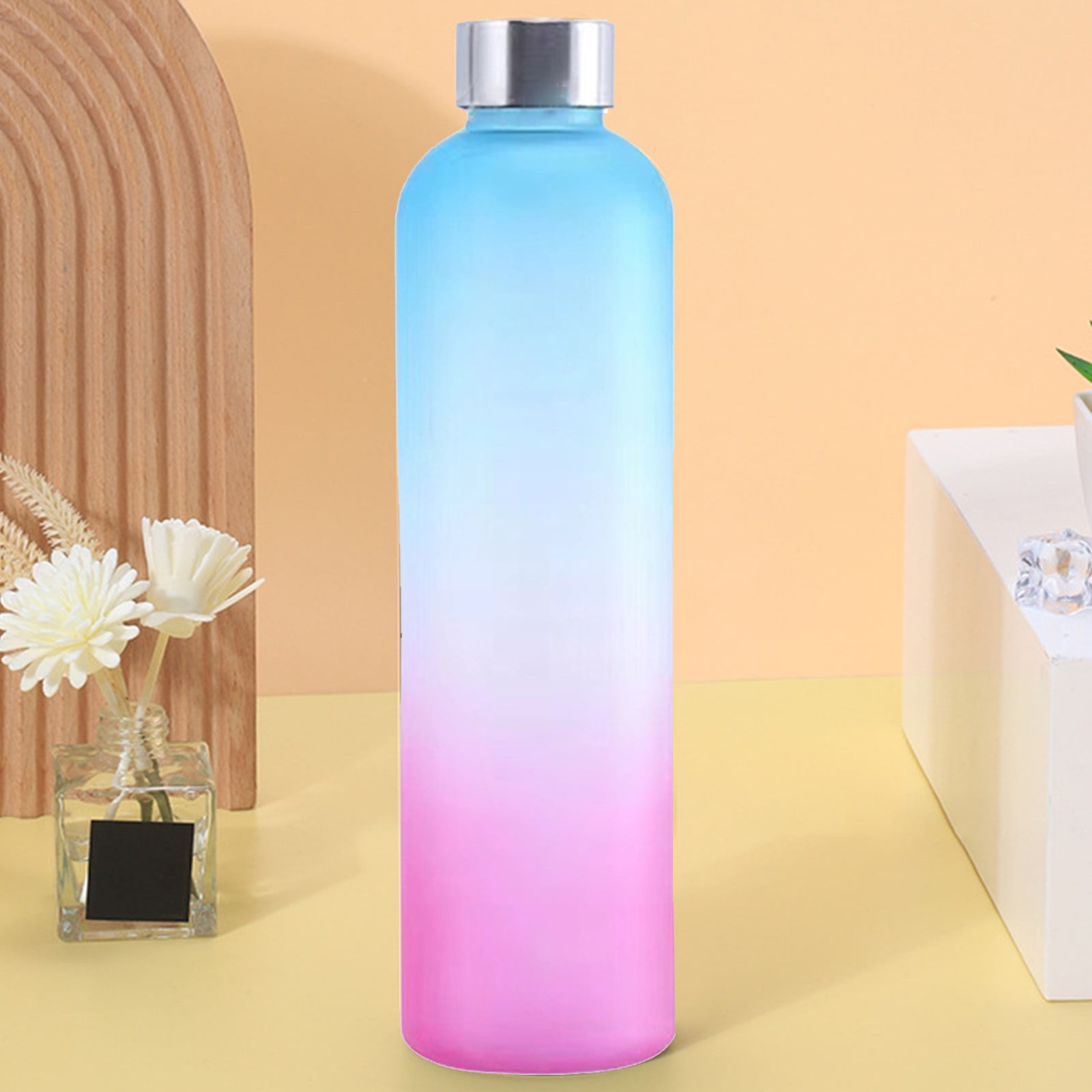 Nrmrqz 1000ML Gradient Color Water Bottle | Stainless Steel Lid ...