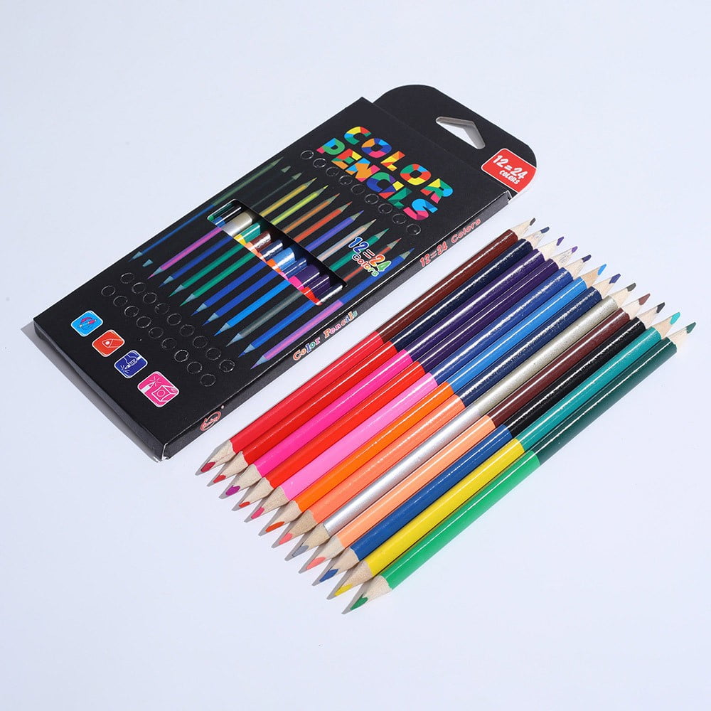Nrmrqz 12-Piece Dual-Tip Colored Pencils - 24 Dynamic Oil-Based Colors ...