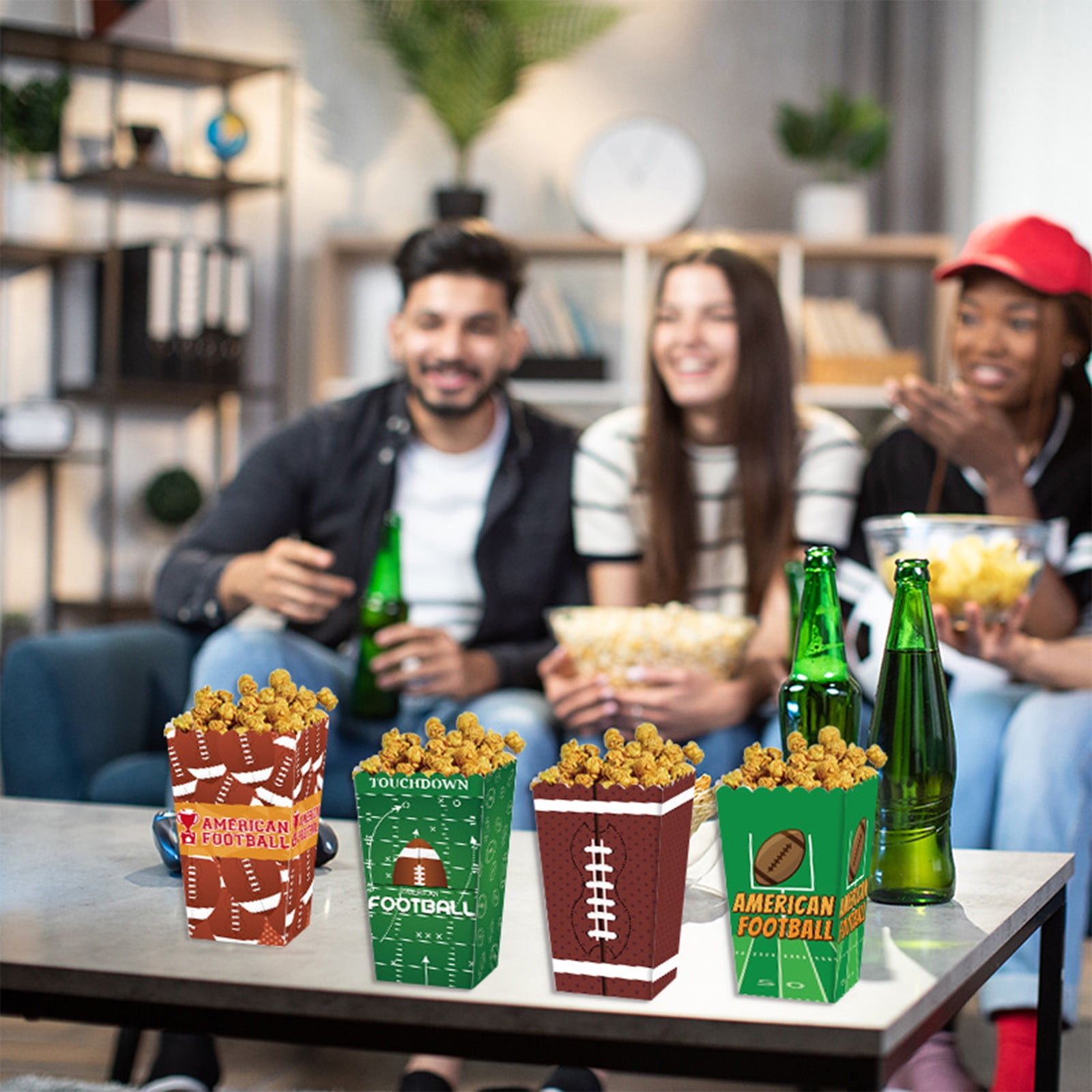 Nrmrqz 4pcs Popcorn Buckets Football Party Snacks Popcorn Boxes ...