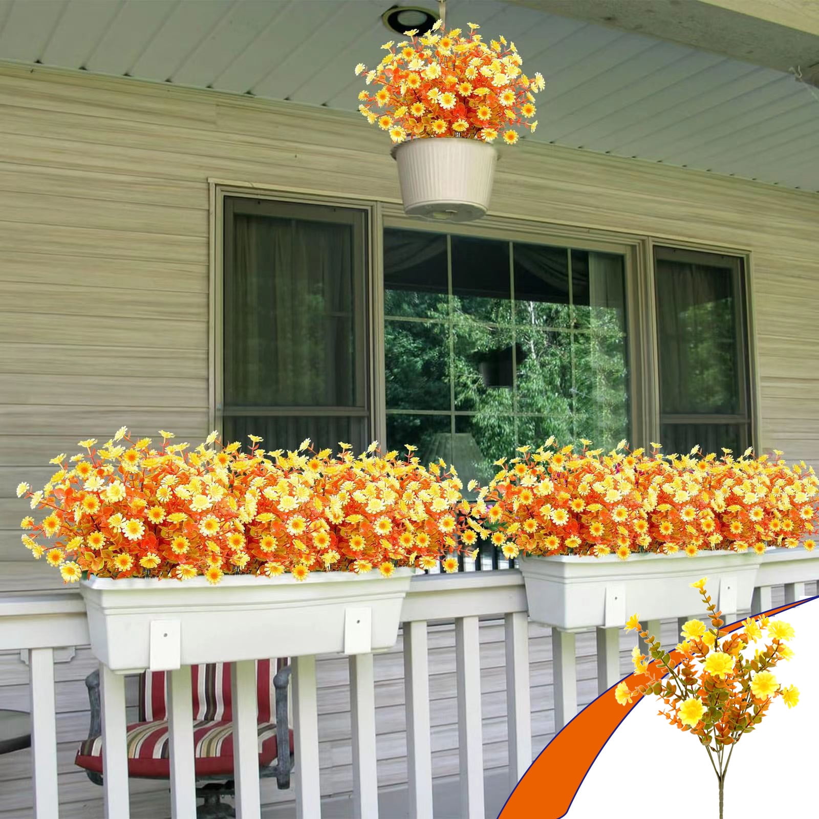 Nrmrqz 5Pcs Orange Artificial Trees & Chrysanthemum Bouquet - 13.8 ...