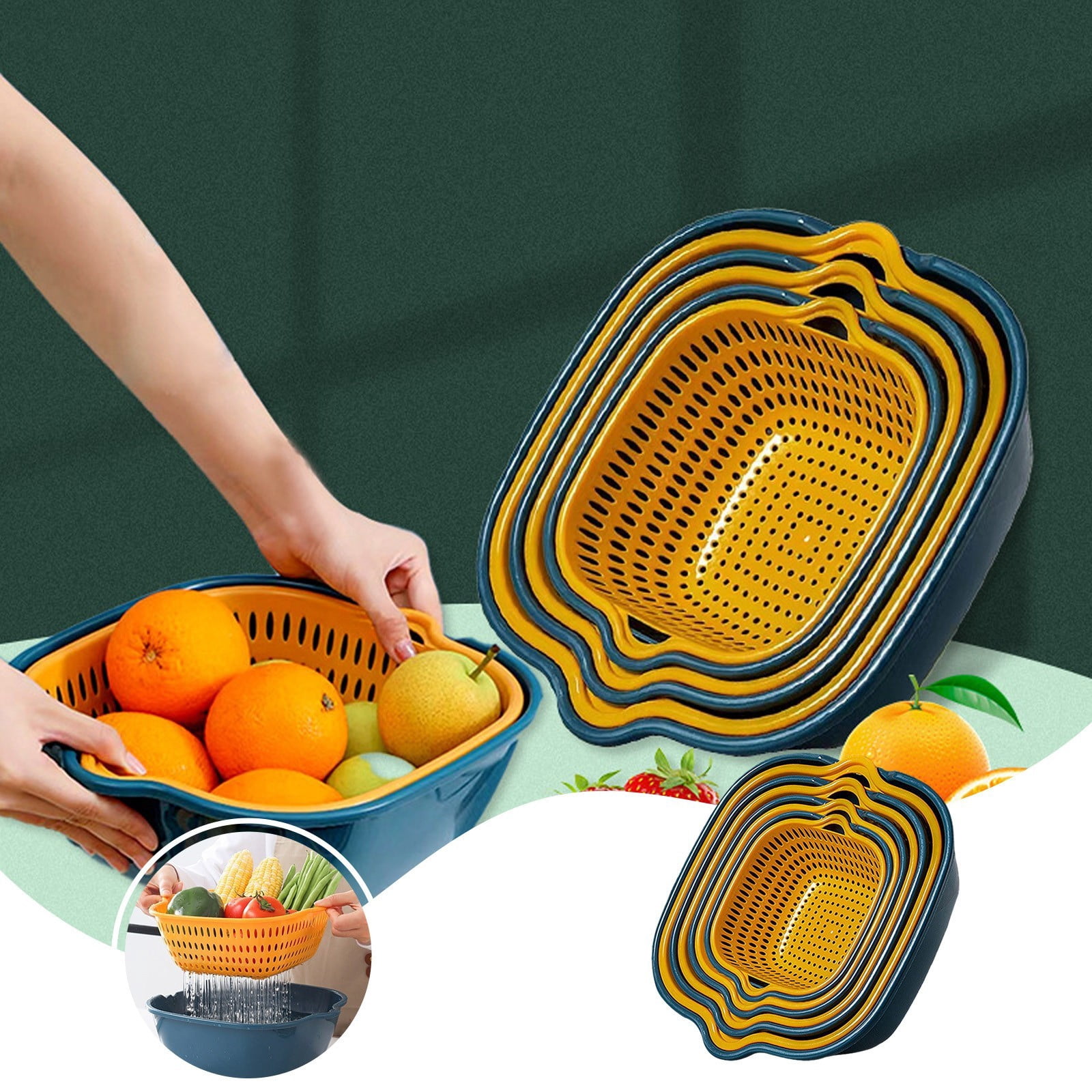 Nrmrqz 6-Piece Plastic Vegetable & Fruit Washing Basket Set | Double ...