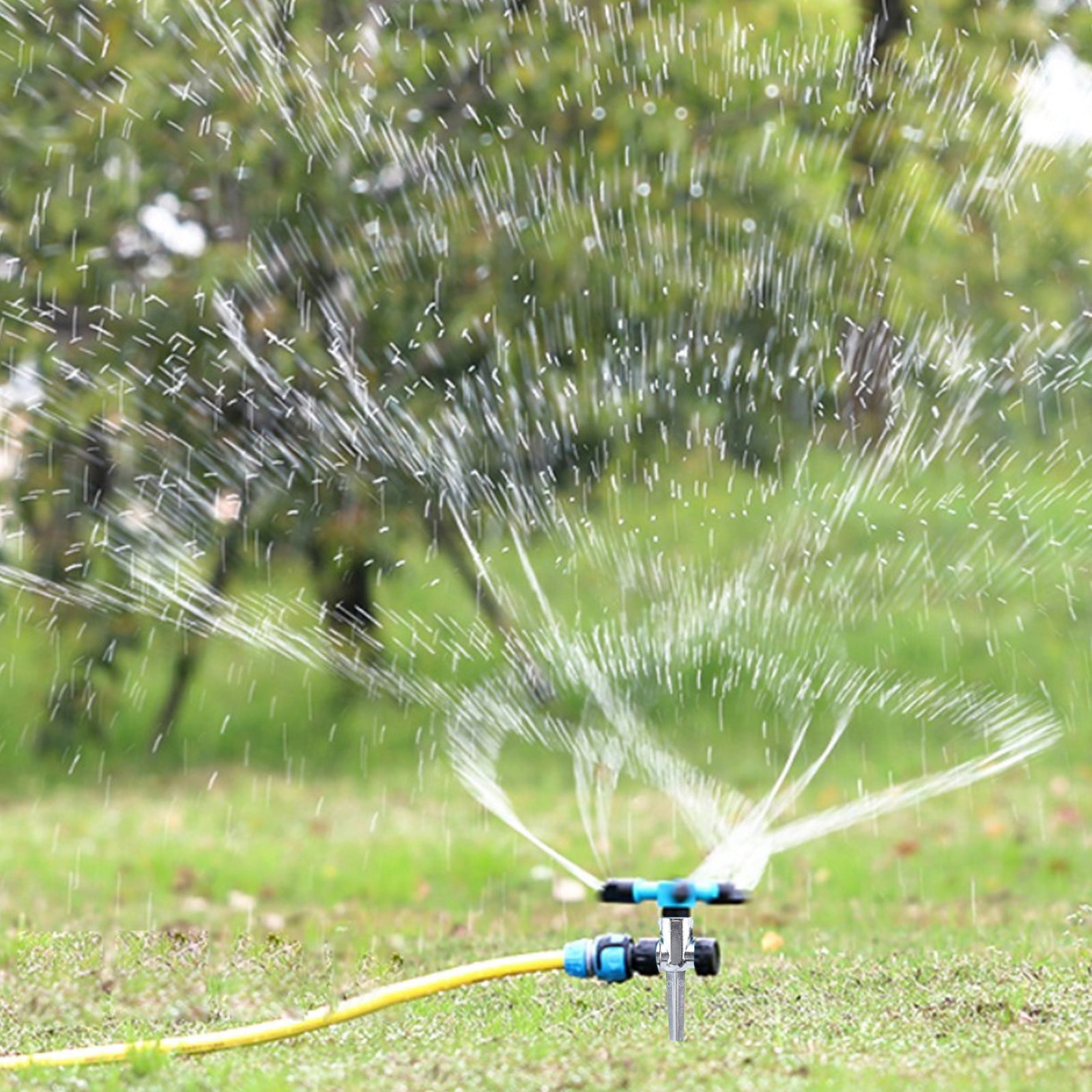 Nrmrqz Automatic Garden Sprinkler,3-Arm Rotating Sprinkler with Ground ...