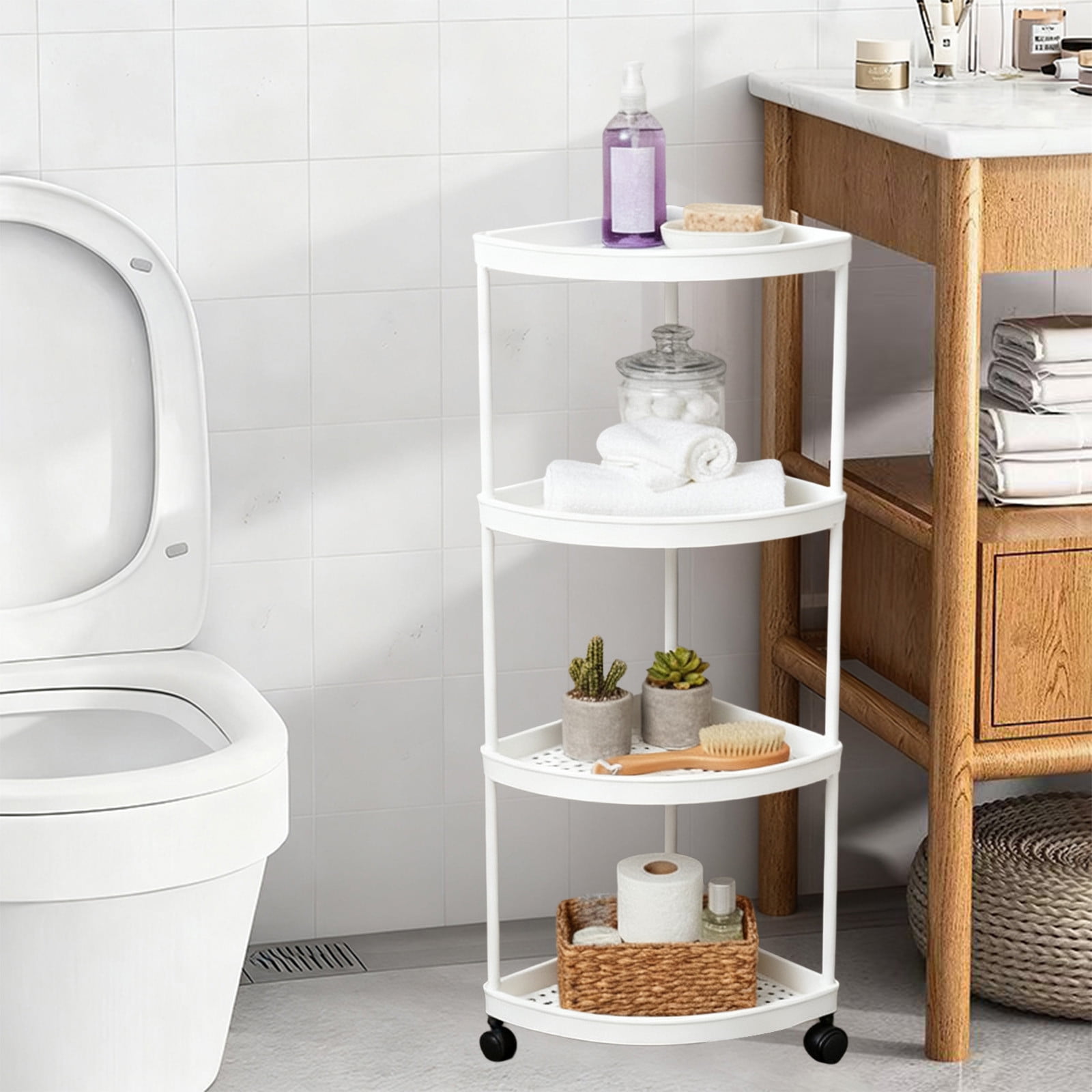 Nrmrqz Bathroom Corner Storage Shelf Rack - Plastic 32.5x79 cm Black ...
