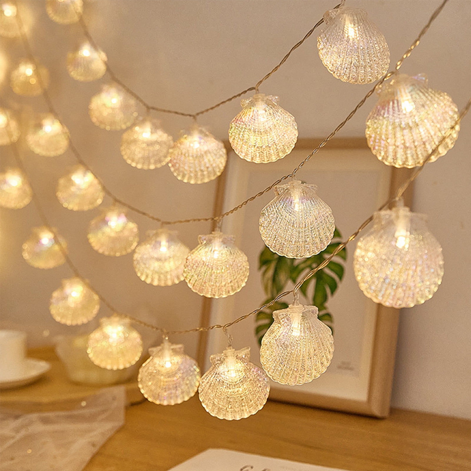 Nrmrqz Beach Seashell String Lights - 20 Warm White LED Battery ...