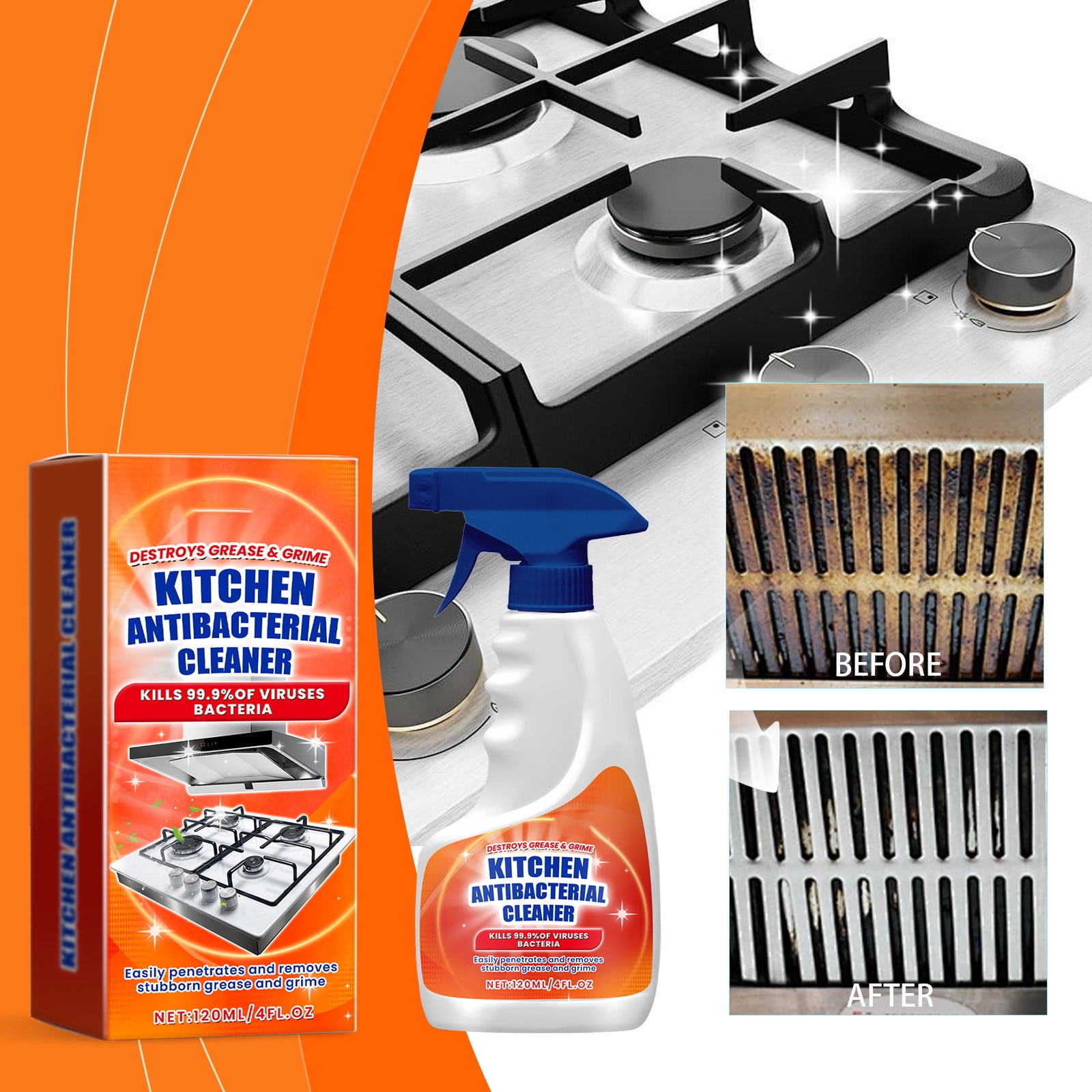 Nrmrqz Kitchen Spray Cleaner Kitchen Cooktop Hood Cleaner Grease ...