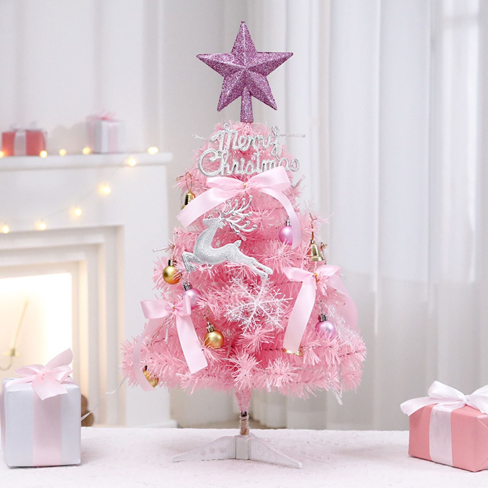 Nrmrqz Christmas Decorations, Mini Christmas Tree Set with LED Lights ...