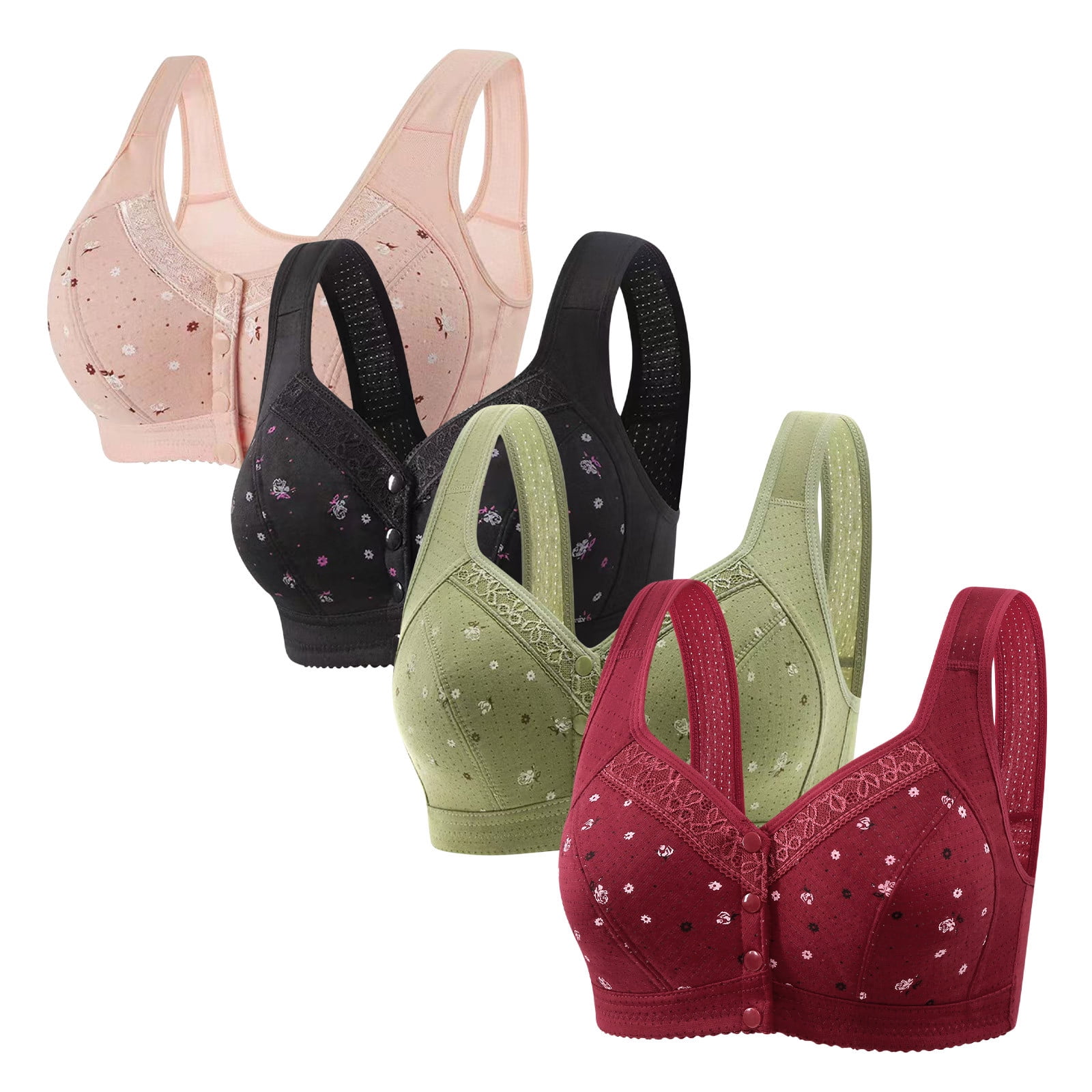 Lisbinx Plus Size Push up Bras for Women 4pc Woman's Comfortable Lace ...