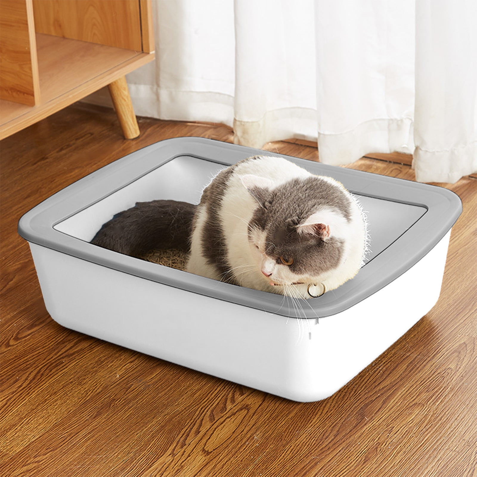 Nrmrqz Large Cat Litter Box, 41x31x12.5cm Plastic Semi-Closed Designs ...