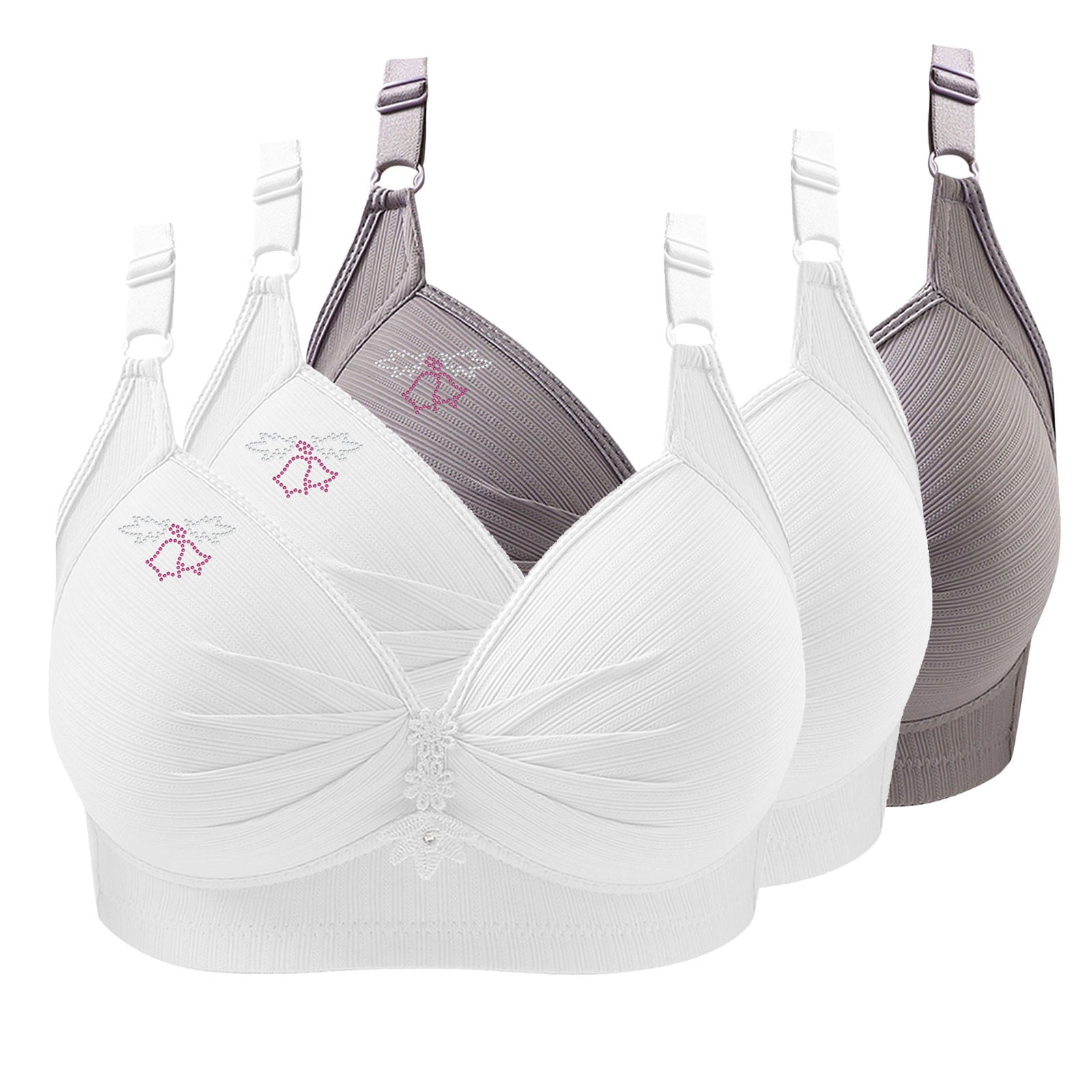 Lisbinx Women's Plus Size Bras 3PC Woman's Printing Gathered Together ...