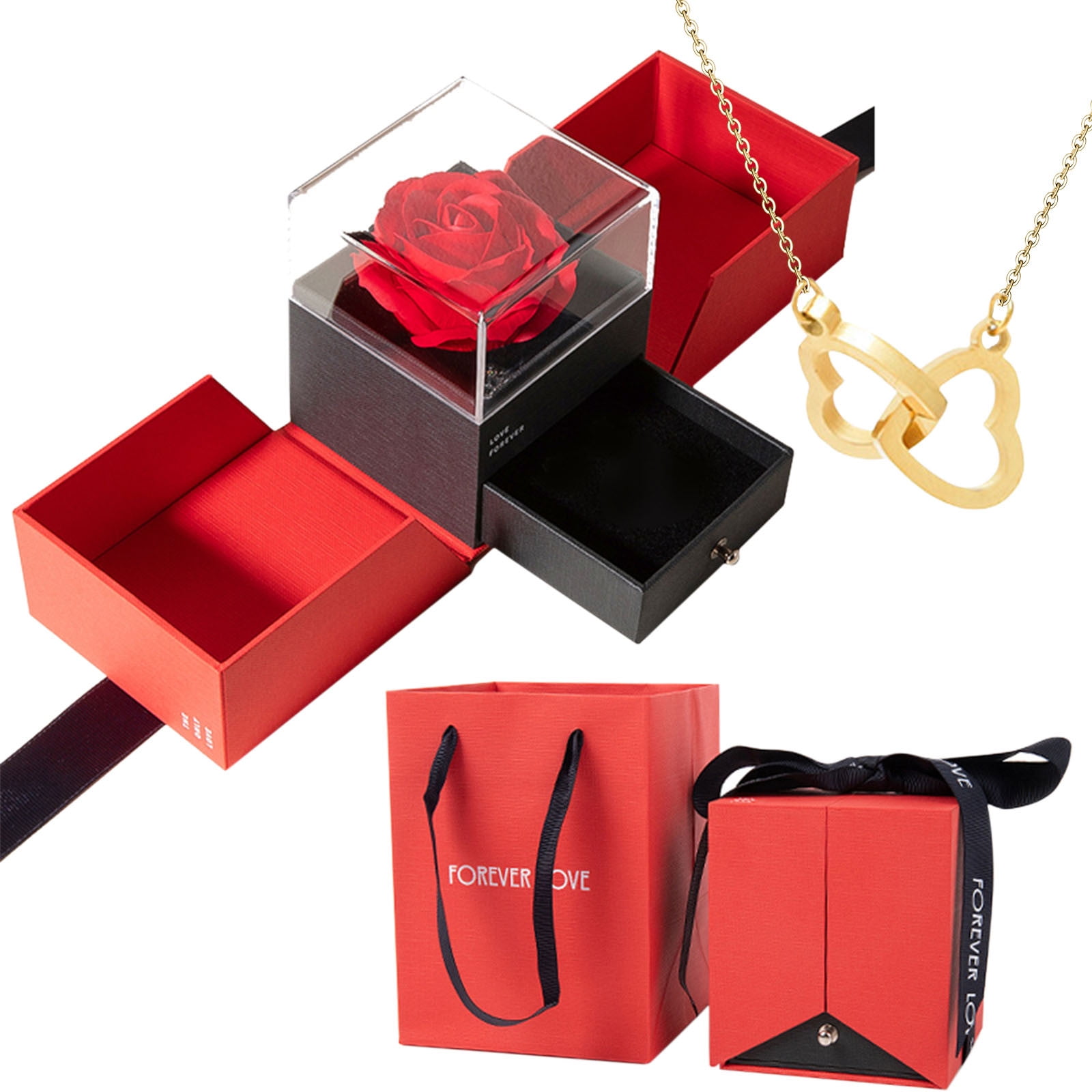 Nrmrqz Octagonal Preserved Red Rose Gift Box with Necklace - Elegant ...
